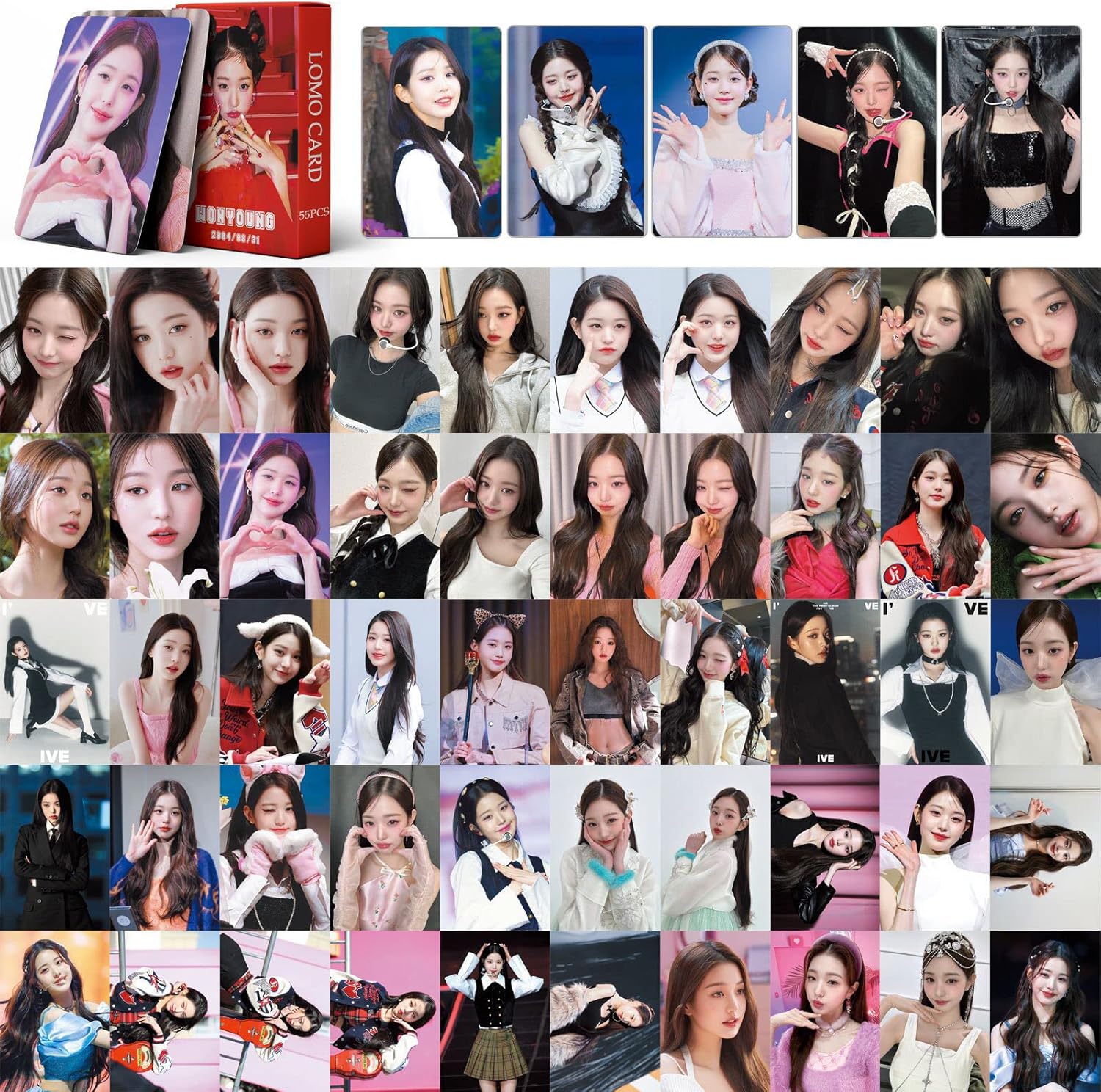 Amazon.com : FOURBOM 55pcs IVE Photocard WonYoung Photo Cards set Jang Won Young Postcards KPOP ...