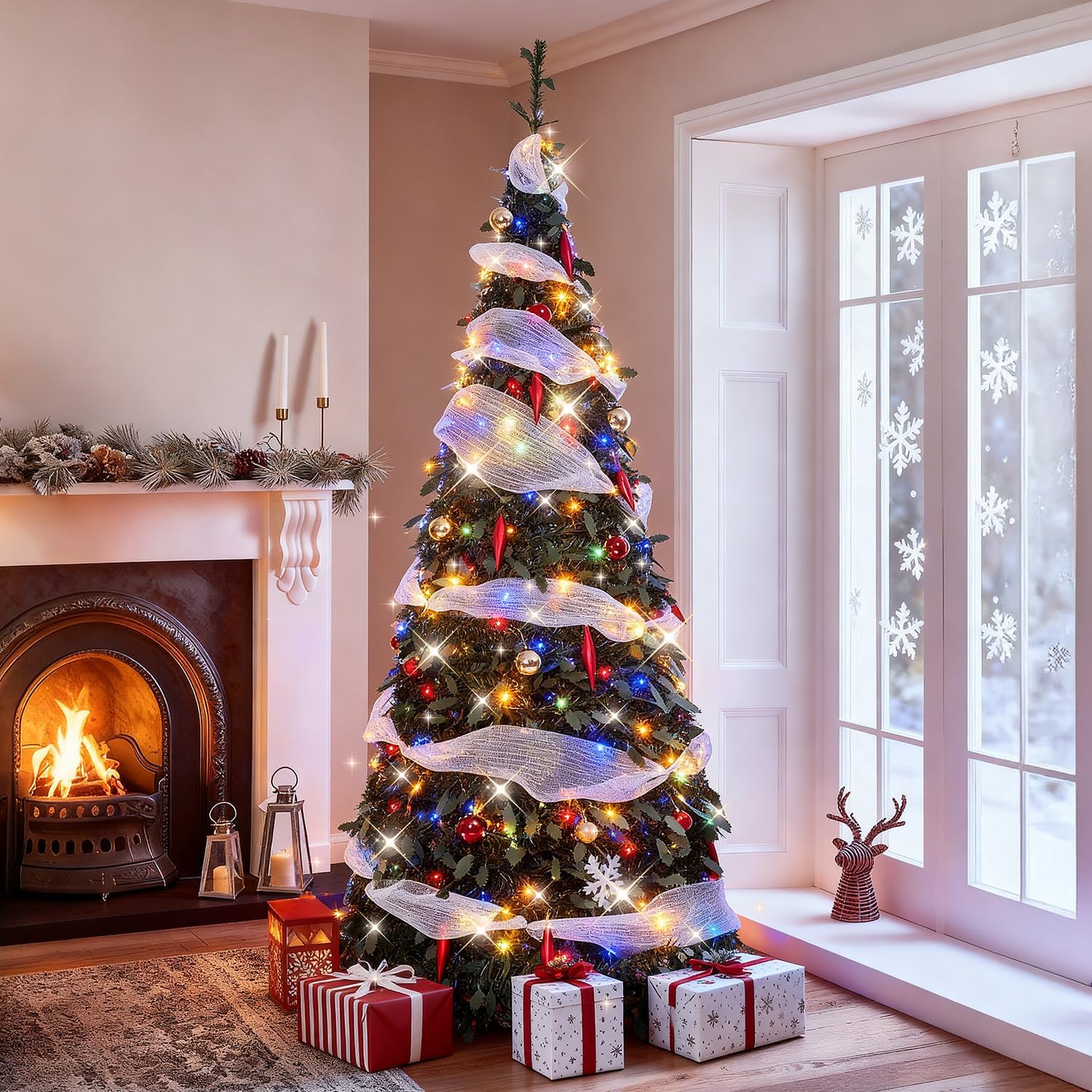6FT Pop-Up Green Christmas Tree, Plug in Pre-Lit Collapsible Artificial ...