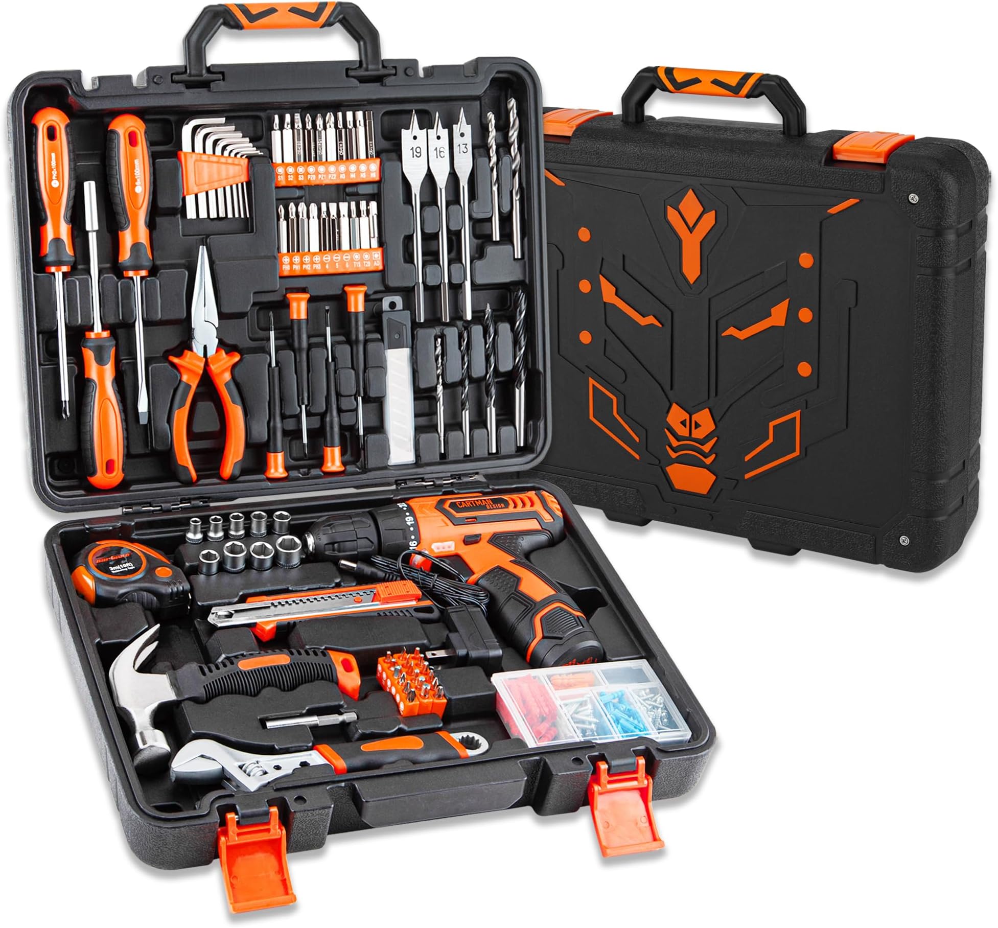 CARTMAN 198 Piece Power Tool Combo Kits with 12V Cordless Drill ...