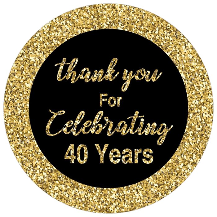 Buy 40th Birthday Thank You Stickers, Black and Gold 40th Birthday ...