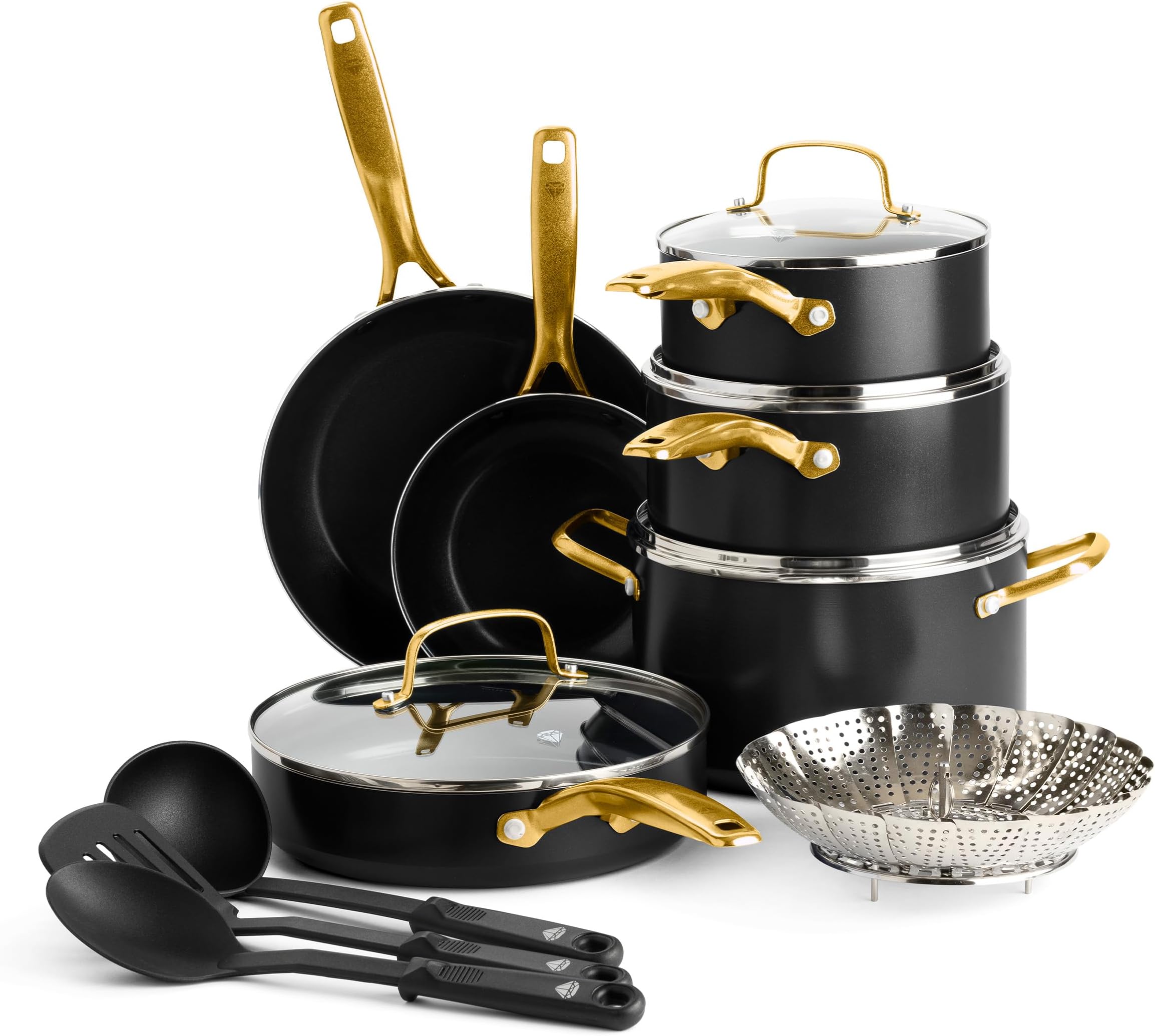 Amazon.com: Thyme & Table 12-Piece Nonstick Ceramic Cookware Set, Gold ...