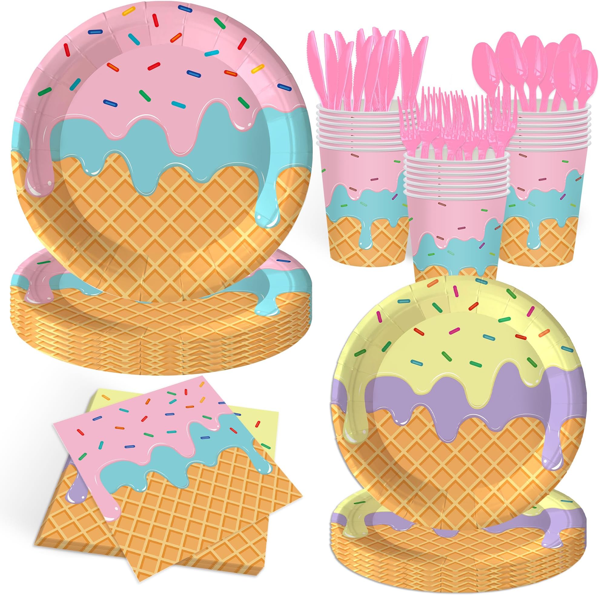 Amazon.com: UROINEPA Ice Cream Party Decorations 96Pcs Ice Cream Plates ...