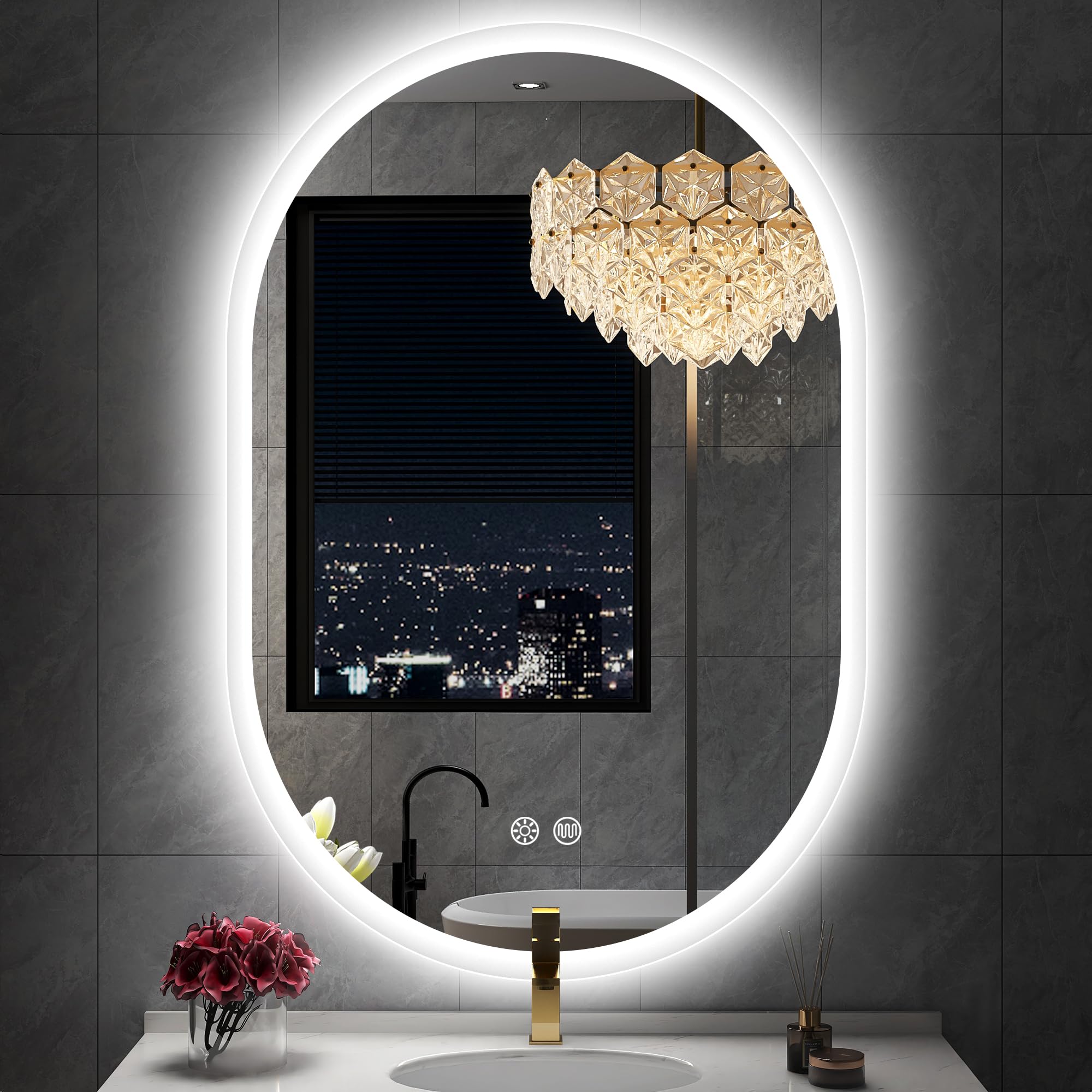 Amazon.com: S'bagno 20x36 Inch Oval LED Mirror for Bathroom with Front ...