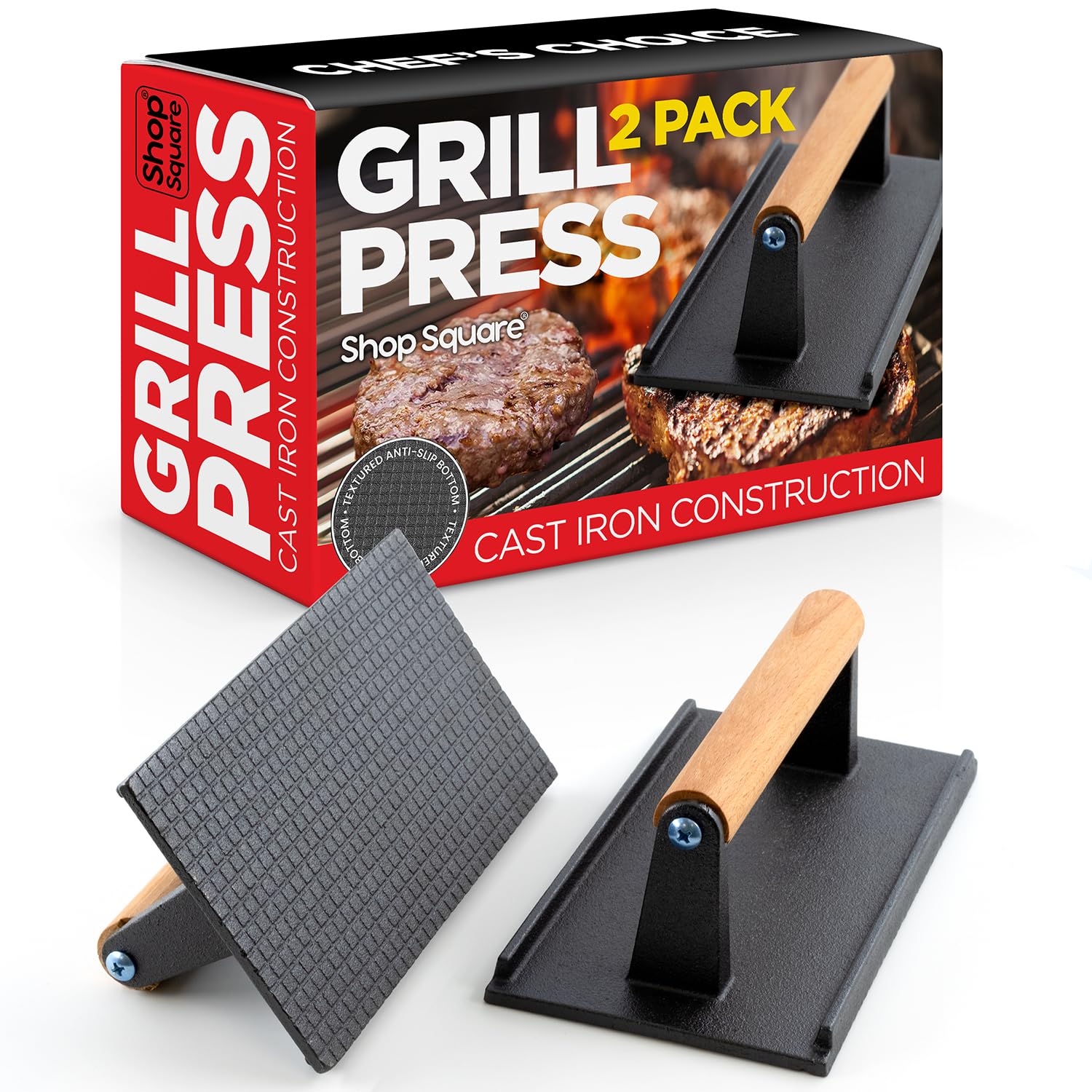Amazon.com: Cast Iron Grill Press (Set of 2) - 8 x 4 Inch, 2.6 lb ...