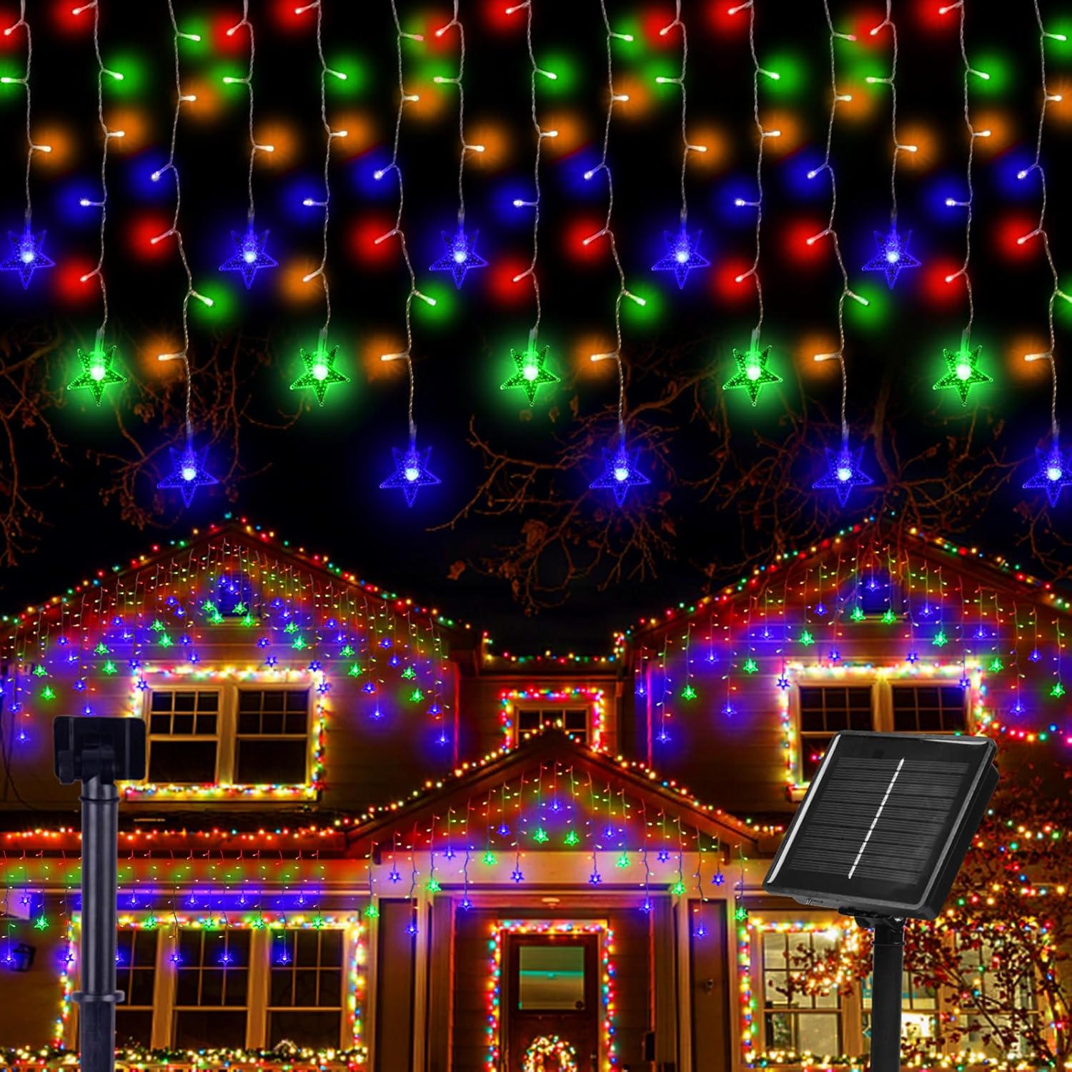 cyindzchwy 360 LED Christmas Icicle Lights Outdoor with Star, 8-Mode ...