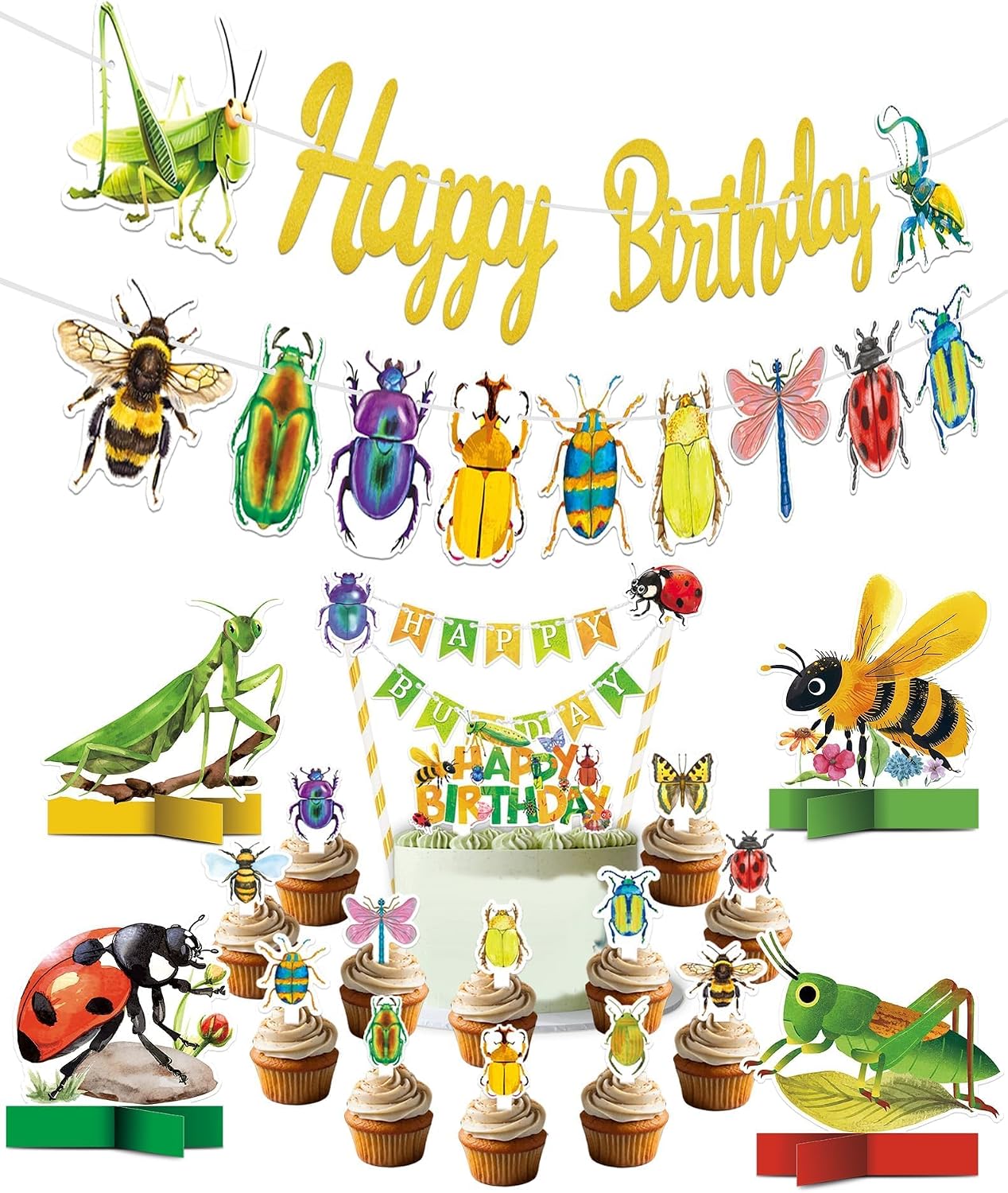 Amazon.com: HAPPARTY Insects Bugs Birthday Party Decorations with ...