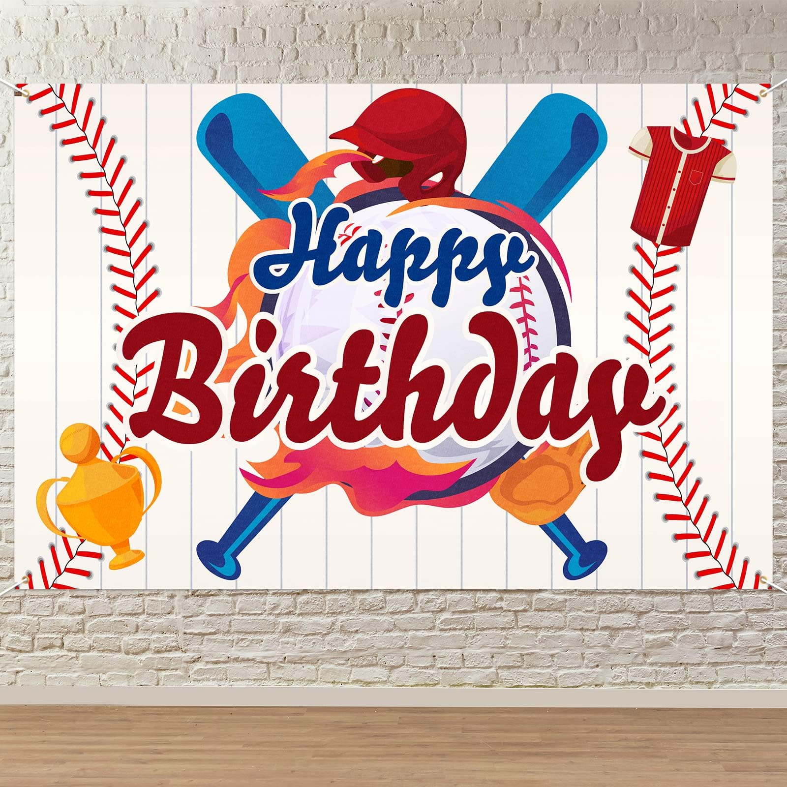 Amazon.com: Baseball Happy Birthday Backdrop Banner Decor White ...