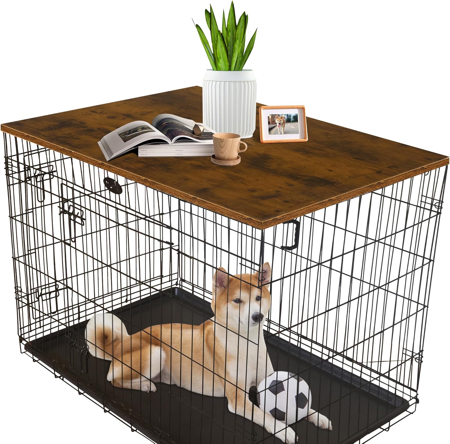 Amazon.com : HiCaptain Dog Crate Topper, Dog Kennel Wood Table Topper ...