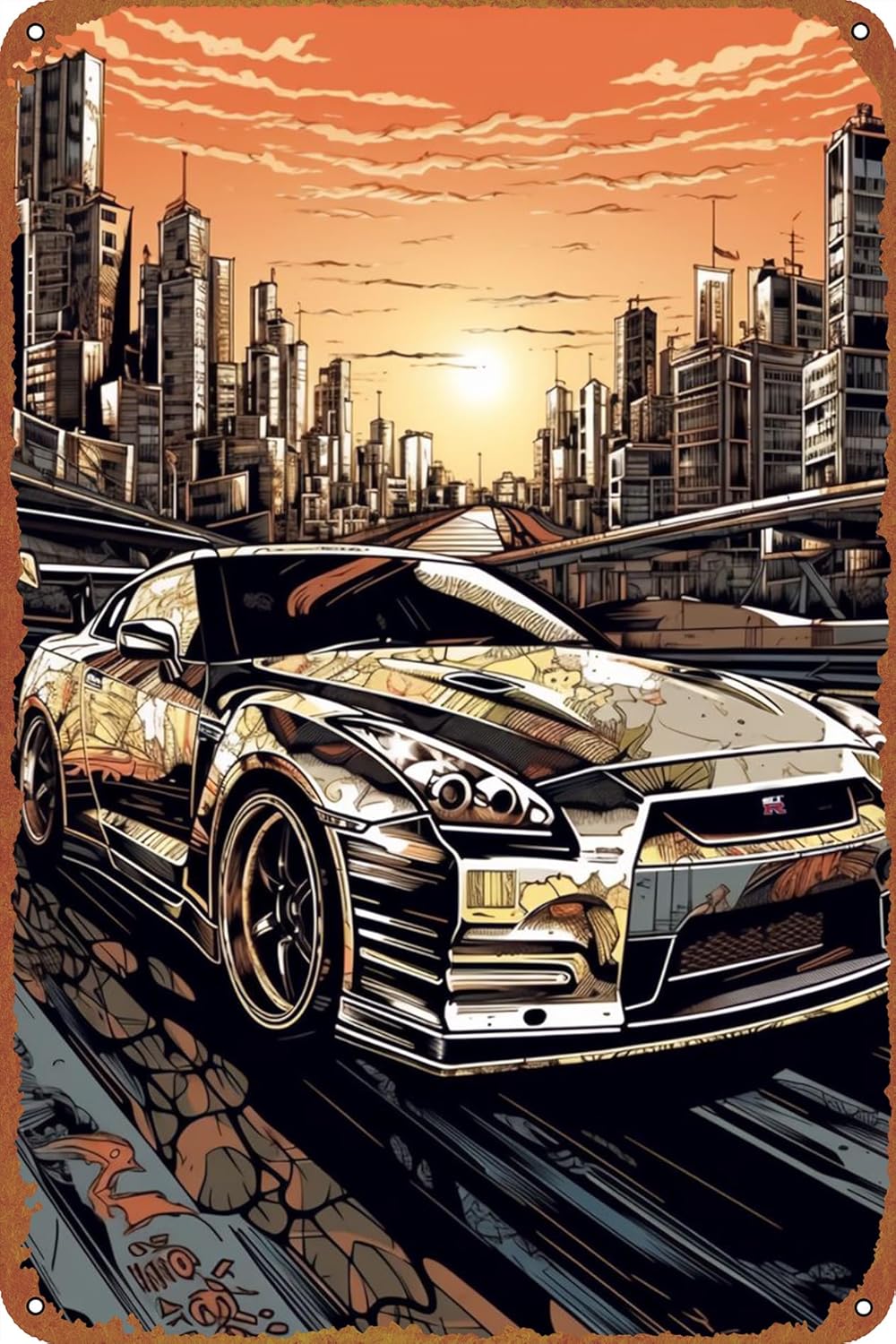 Amazon.com: City Skyline GTR R35 Poster Retro Metal Tin Sign Vintage ...