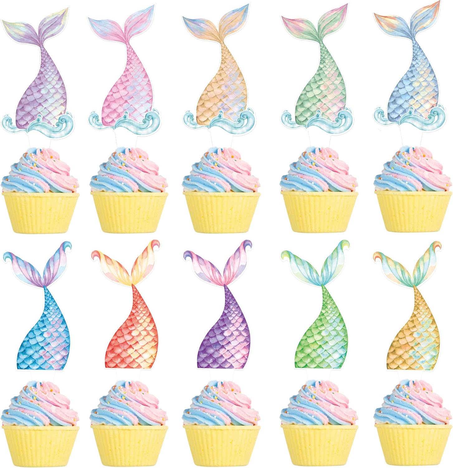 Amazon.com: Ercadio 30 PCS Mermaid Tails Cupcake Toppers Multiple Forms ...