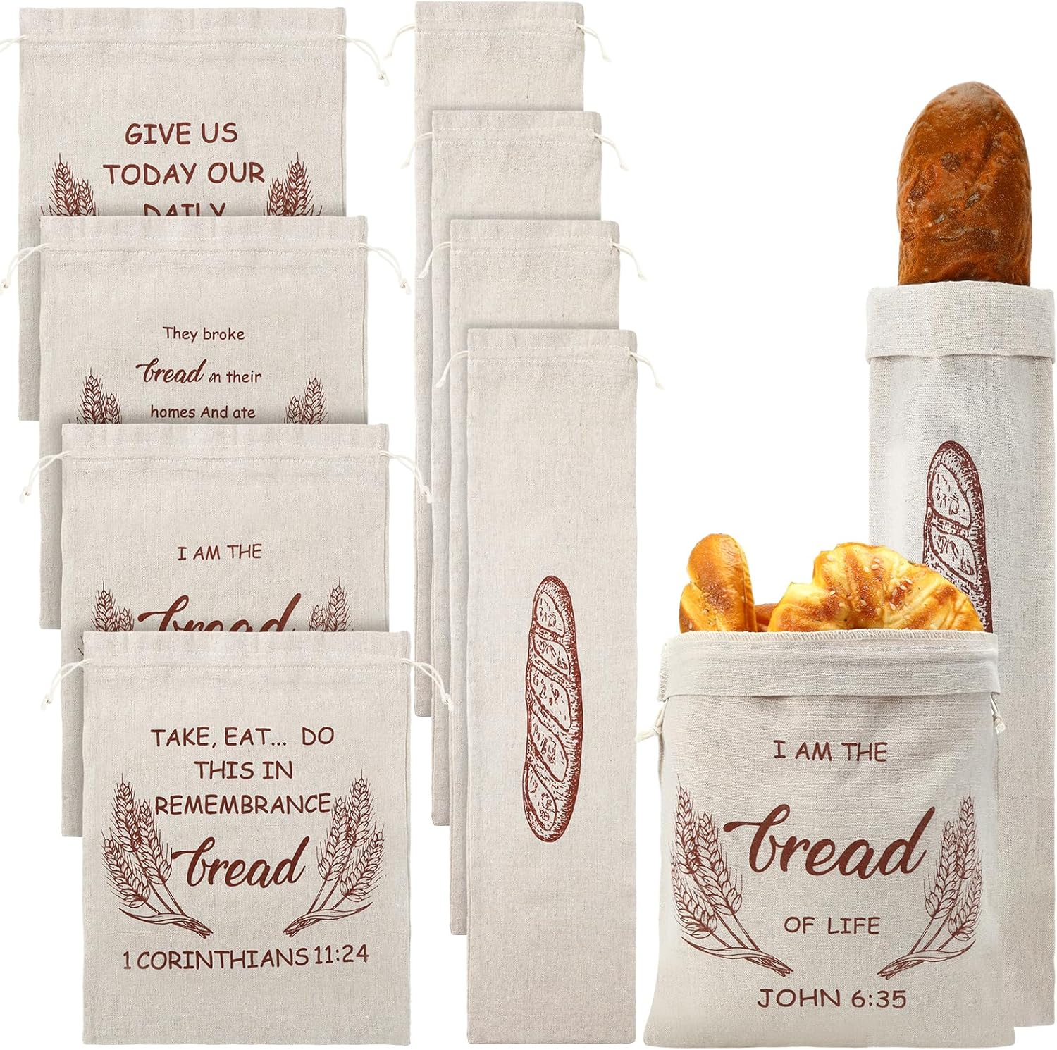 Amazon.com: Woanger 8 Pcs Linen Bread Bags, Reusable Sourdough Bread ...