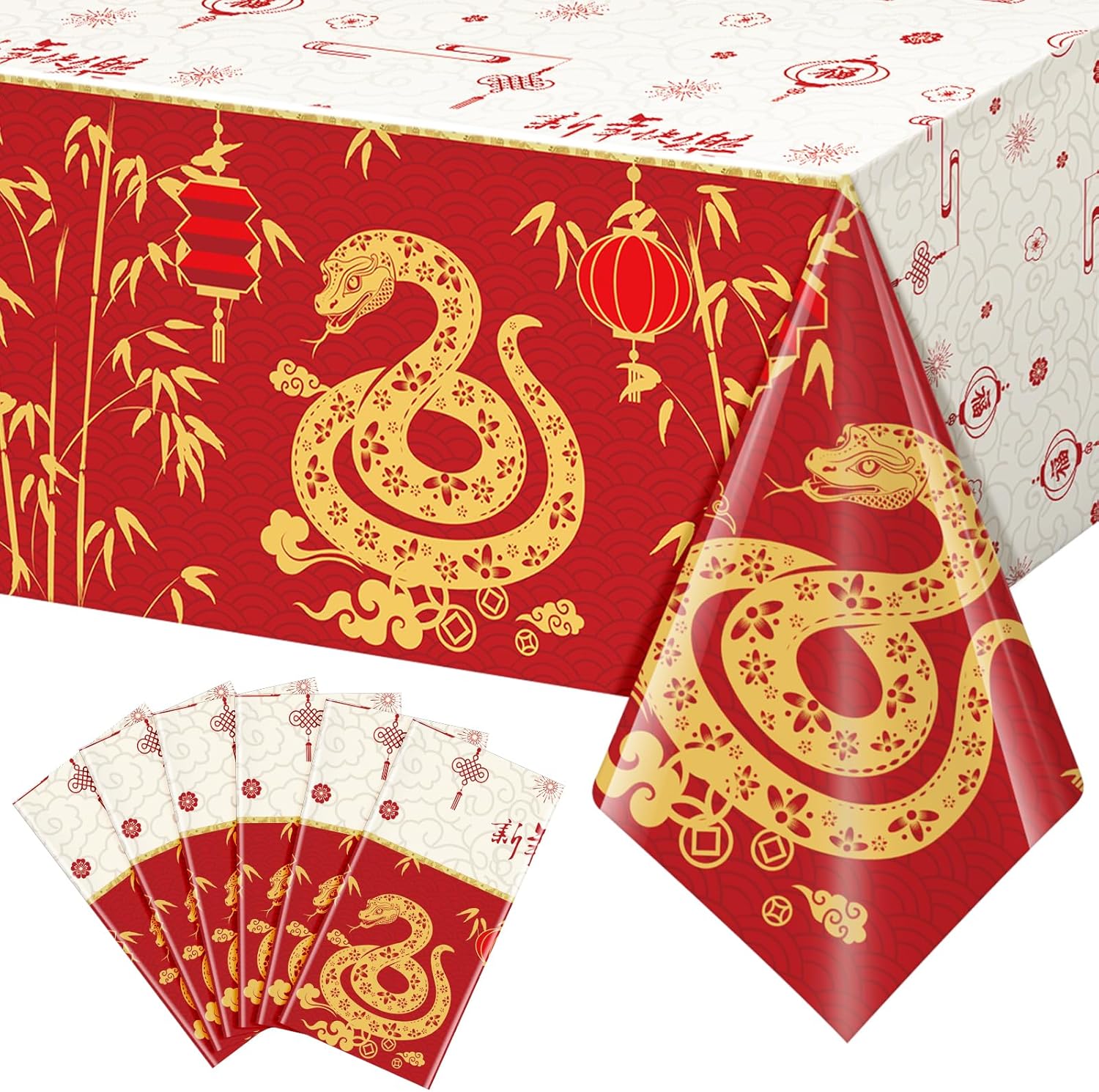 Amazon.com: 6Pcs Chinese New Year 2025 Plastic Tablecloths Decorations ...