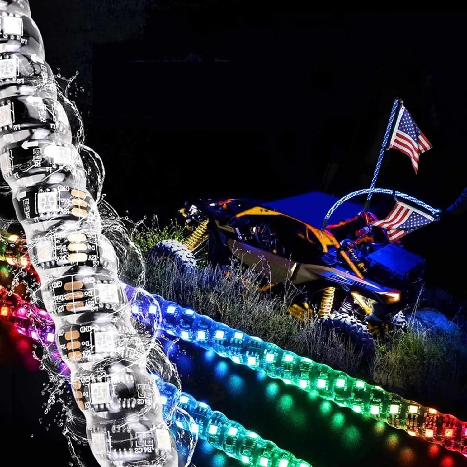 2Ft Illuminated Whip Led Chase Light 360° Spiral Chase Off-road Warning ...