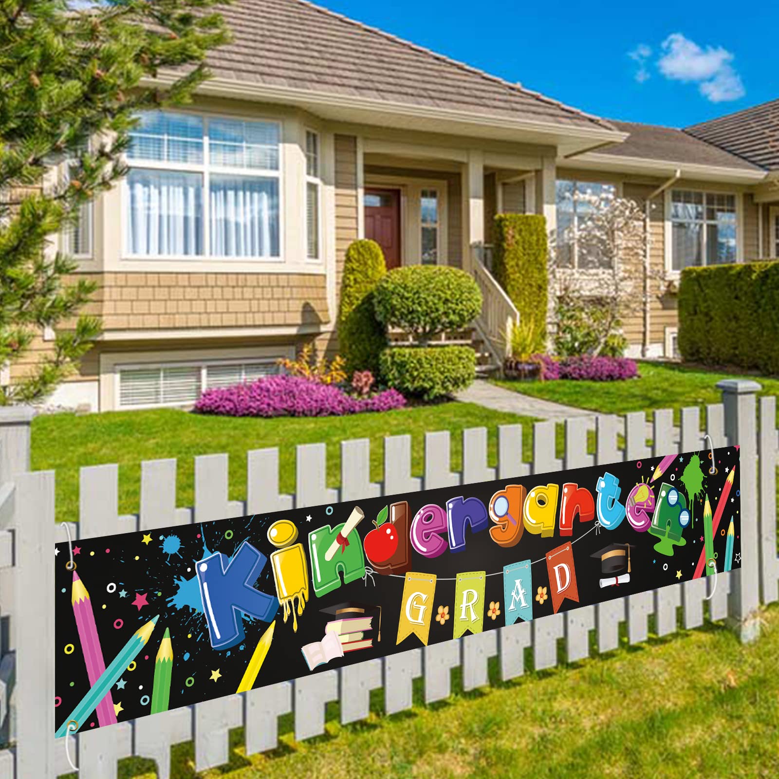 Amazon.com: Large Kindergarten Grad Banner,Colorful Kids Pre-K Congrats ...
