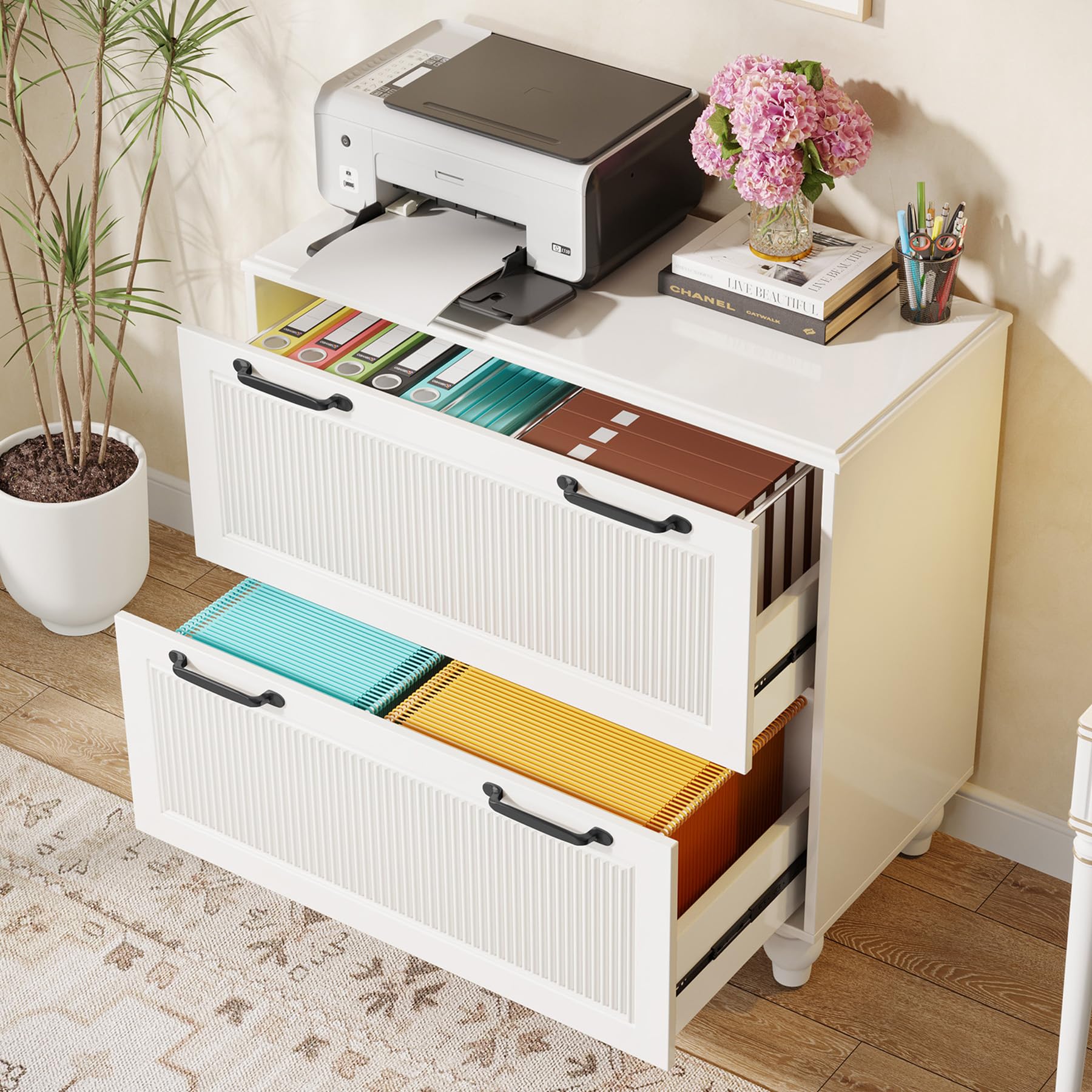 Amazon.com: Tribesigns 2-Drawer White File Cabinet, Wood Lateral Filing ...