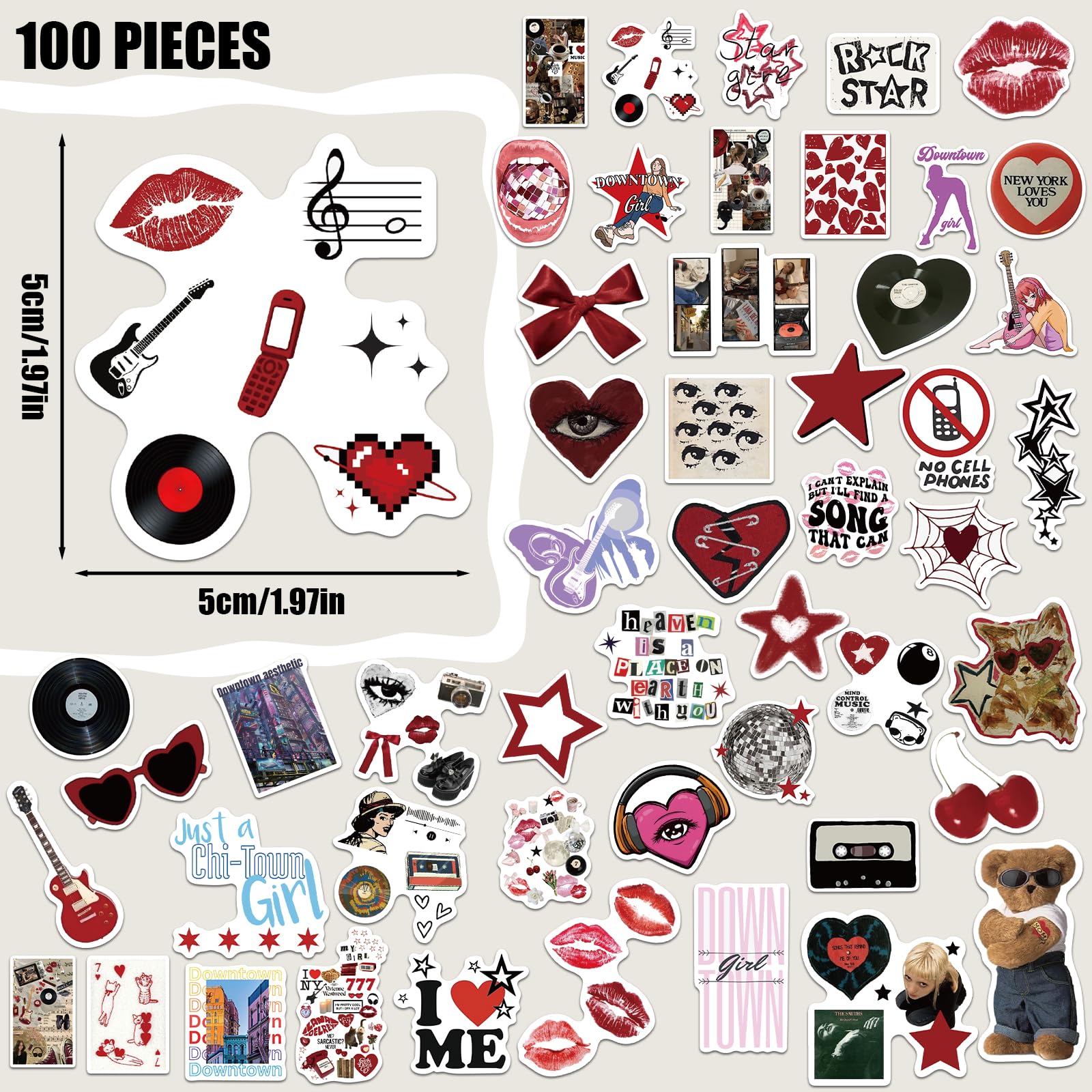 100pcs Y2K Retro Aesthetic Stickers, Waterproof Cool Downtown Decals ...