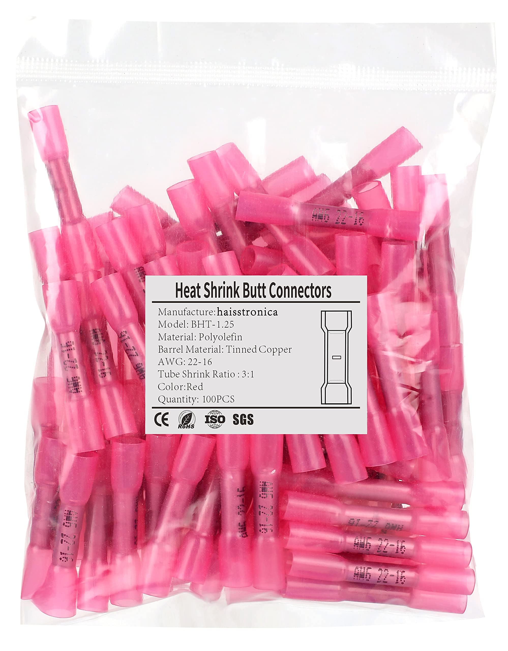 Snapklik.com : Haisstronica 100PCS Red Heat Shrink Butt Connectors ...