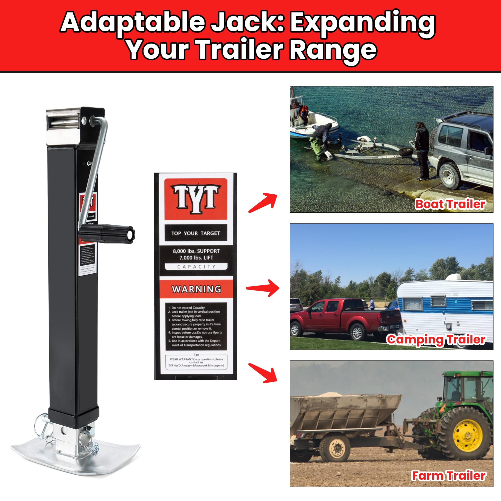 Snapklik.com : TYT 8000 Lbs Square Direct Weld Heavy Duty Trailer Jack ...