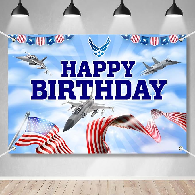 Amazon.com: Air Force Jet Fighter Happy Birthday Banner Backdrop ...