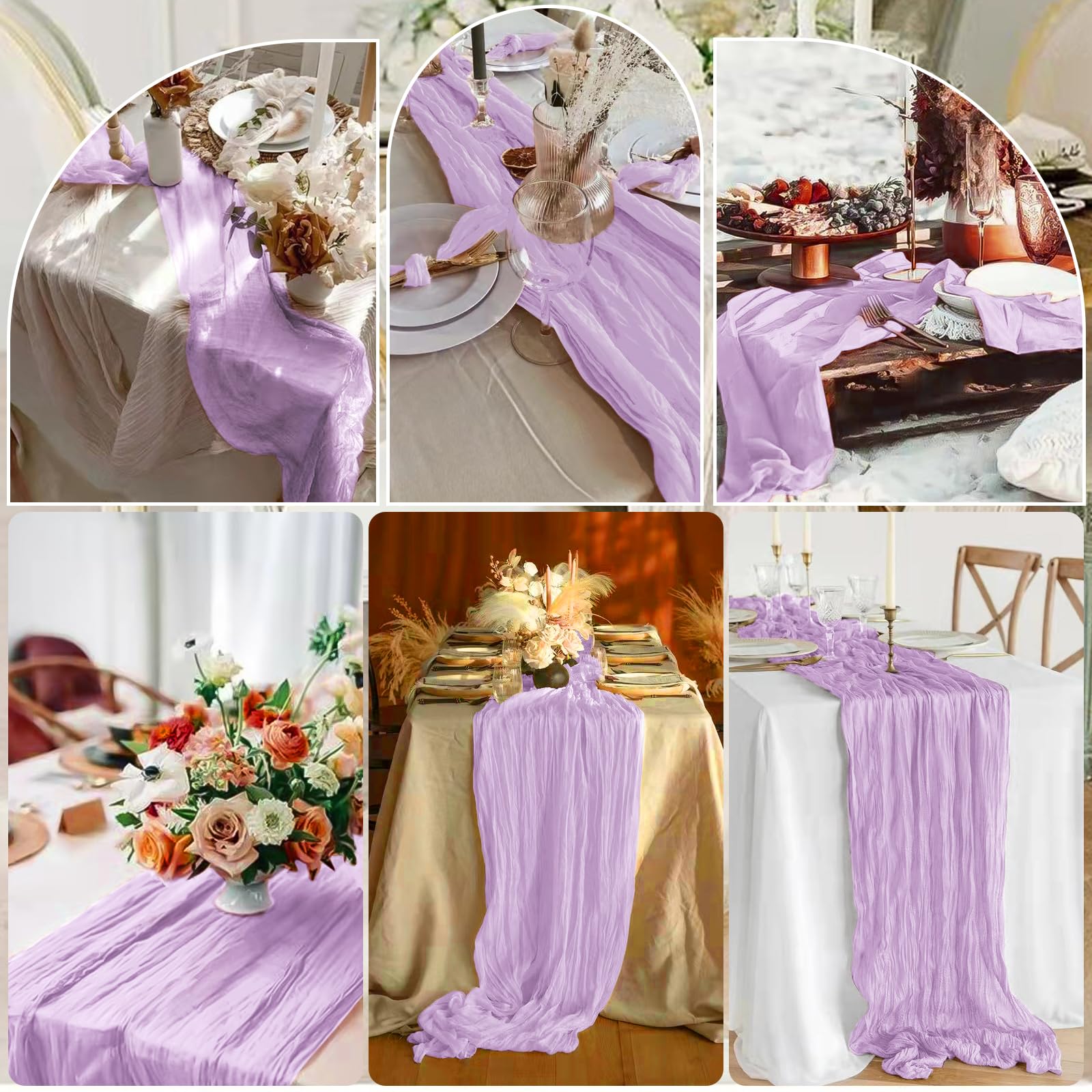 10 Pcs Lilac Cheesecloth Table Runner 10FT, Gauze Table Runner for ...