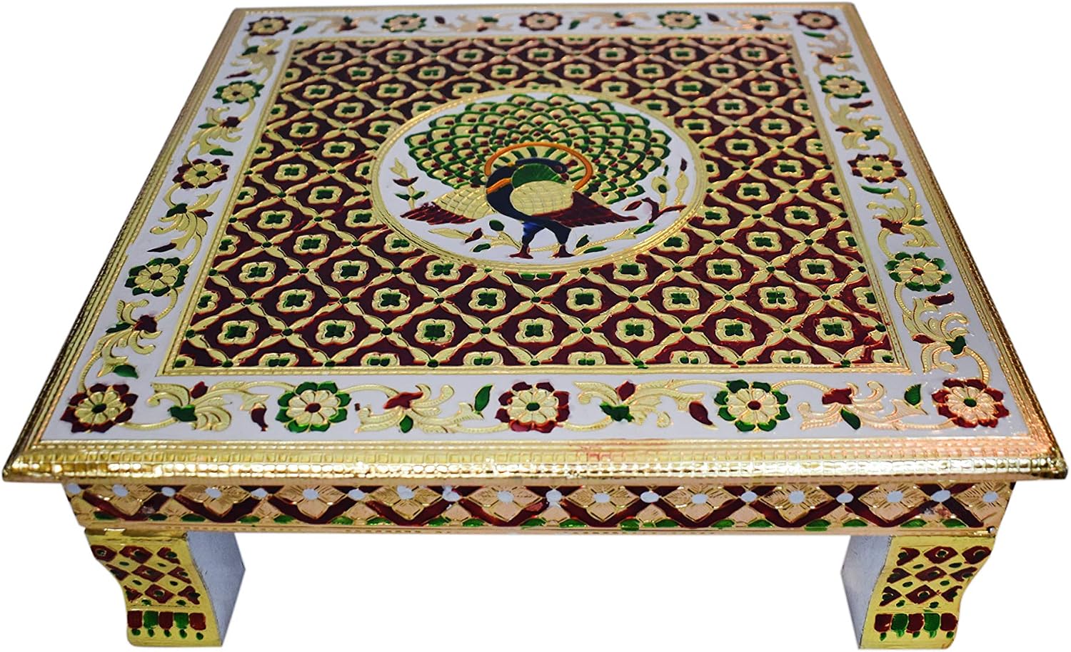 Amazon.com: Pooja Bazar Puja Bajot Wooden Small Chowki Table Meenakari ...