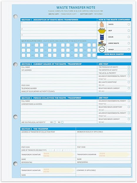 A4 Duty of Care Waste Transfer Note Pads with Waste Codes, 2 Part ...