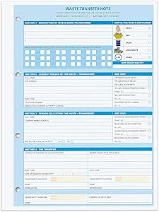 A4 Duty of Care Waste Transfer Note Pads with Waste Codes, 2 Part ...