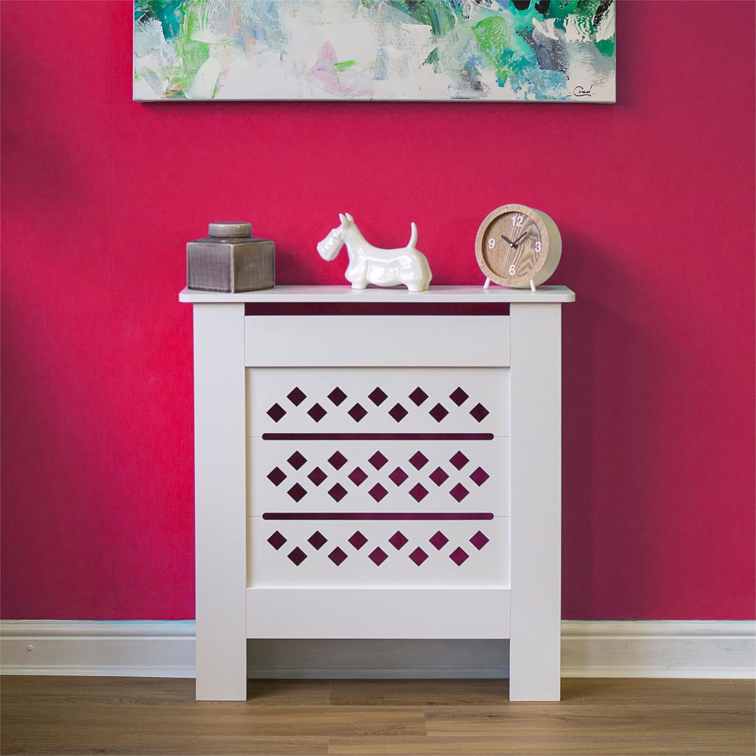Bestfor Small White MDF Wood Radiator Cover with Rhombic Pattern Vents ...