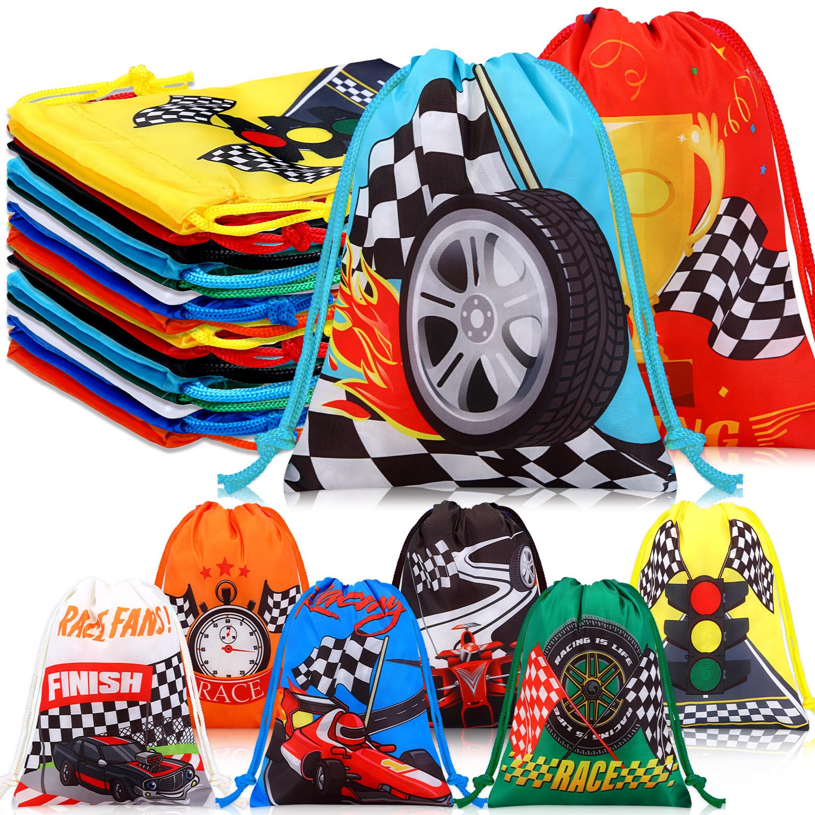 Paterr 24 Pcs Race Car Party Favor Goodie Bags Racing Drawstring Bags ...