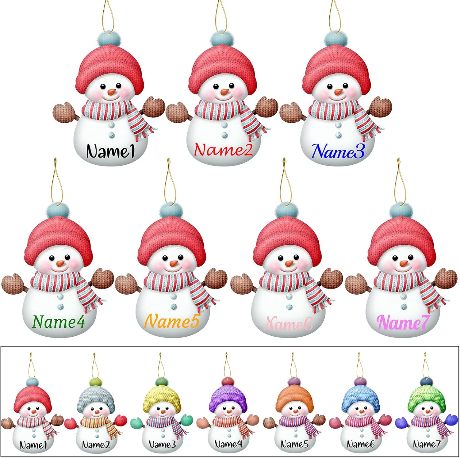 Amazon.com: 7pcs Personalized Snowman Christmas Ornament Custom Wooden ...