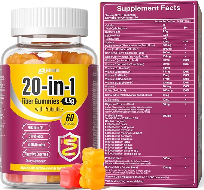 Amazon.com: EYHBQIA Fiber Gummies for Women - 9-in-1 Prebiotic Fiber ...