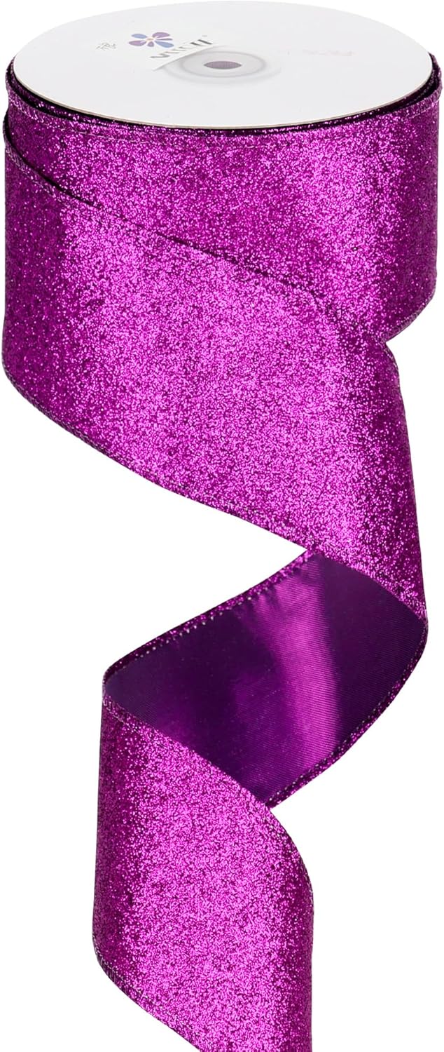 Amazon.com: MEEDEE Purple Glitter Wired Ribbon 2.5 Inch by 25 Yards for ...