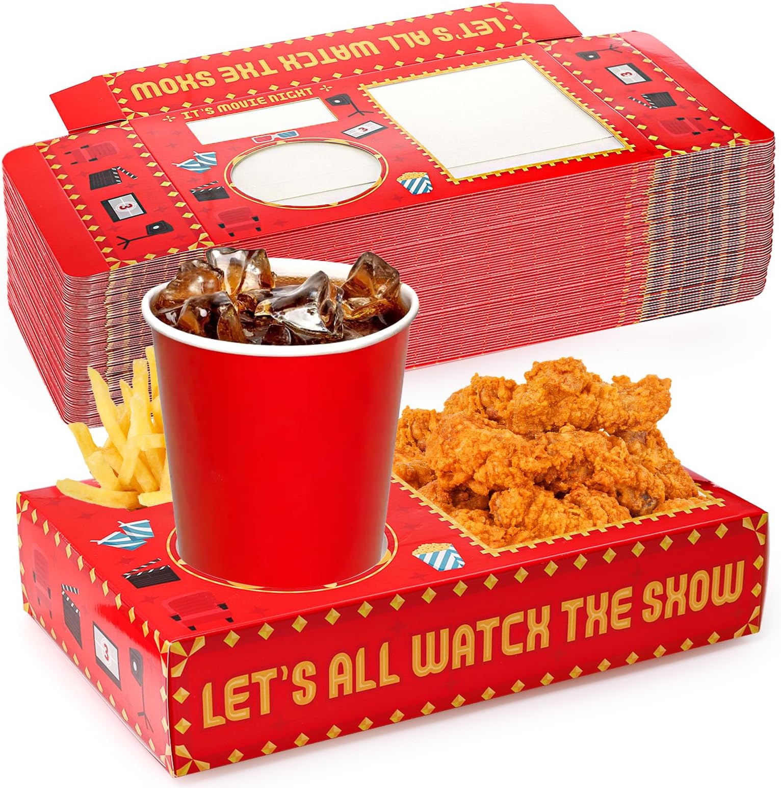 Amazon.com: Bekith 50Pcs Movie Night Snack Trays Hold Popcorn Candy ...