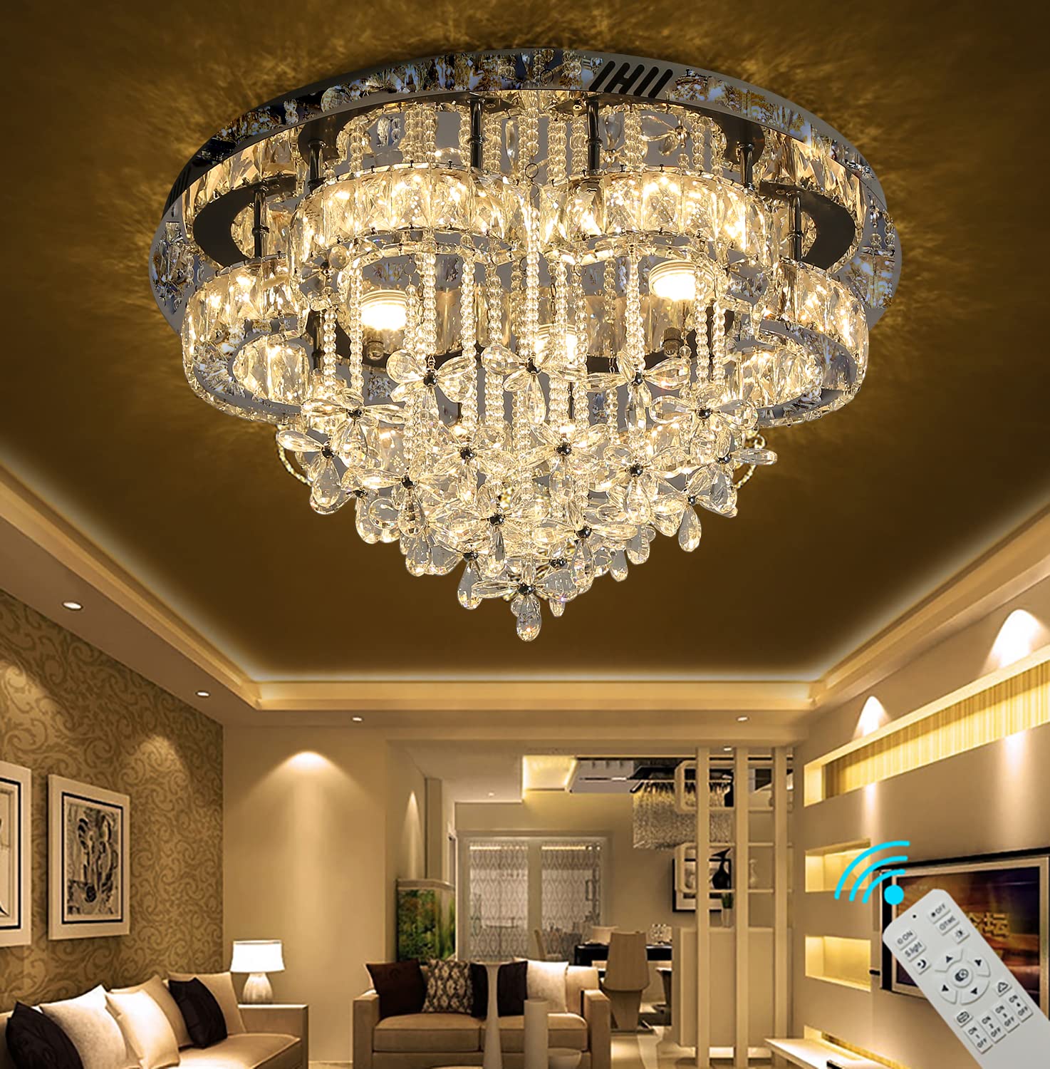 24''Modern Crystal Chandelier Contemporary Crystal Ceiling Raindrop ...
