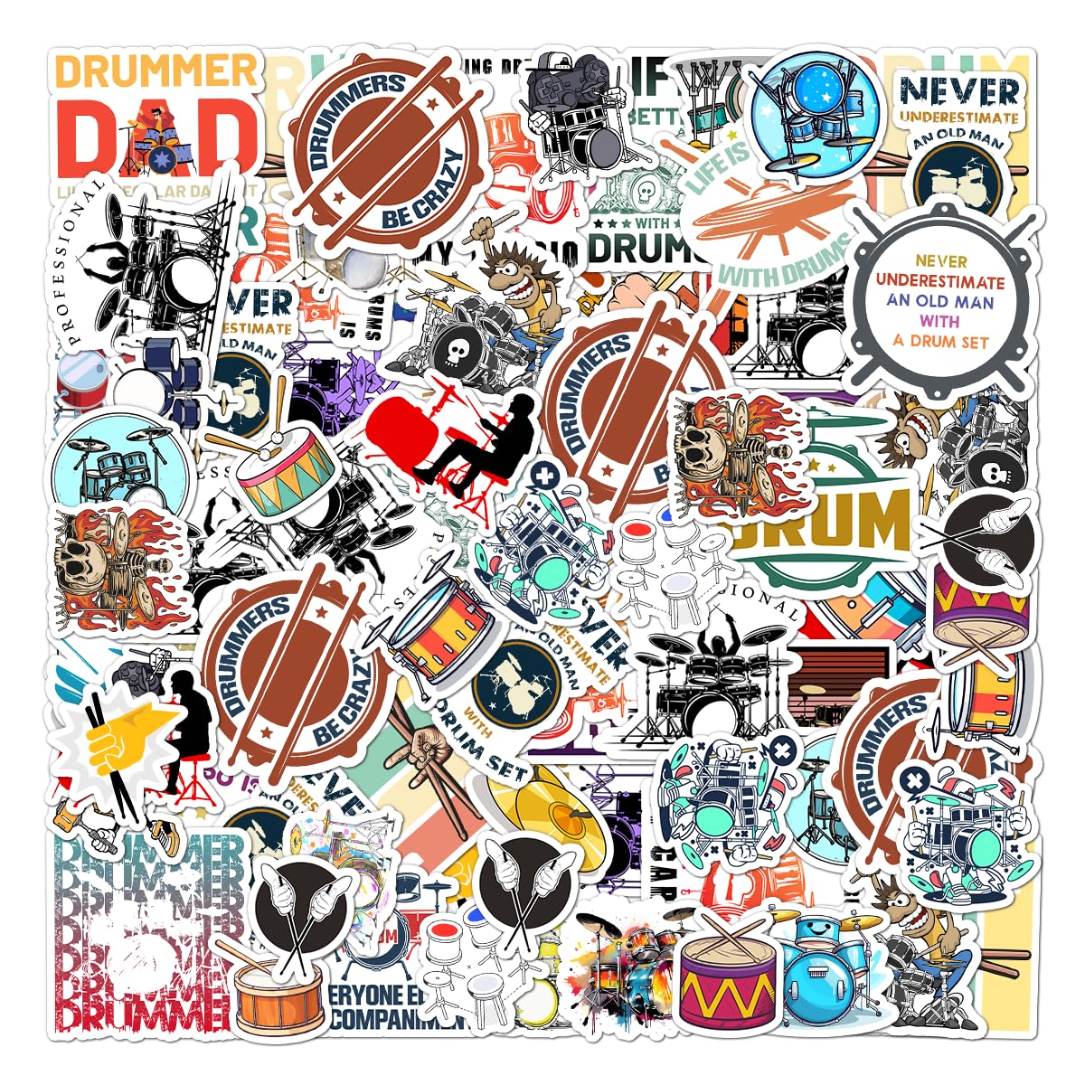 Amazon.com: 50 Pack Pcs Funny Drummer Stickers for Water Bottles ...