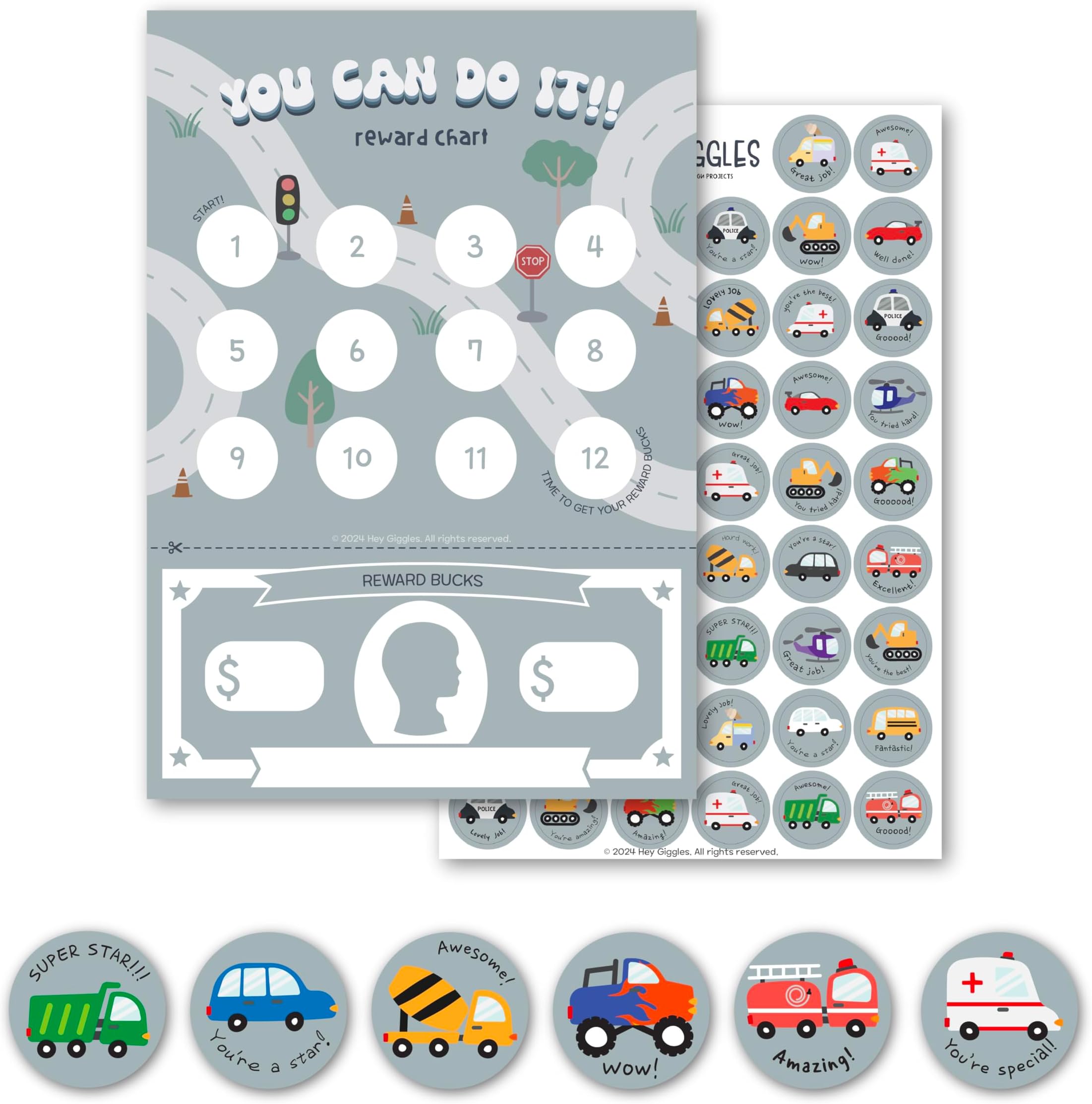 Amazon.com : 10 Racing Car Reward Chart with 216 Round Stickers ...