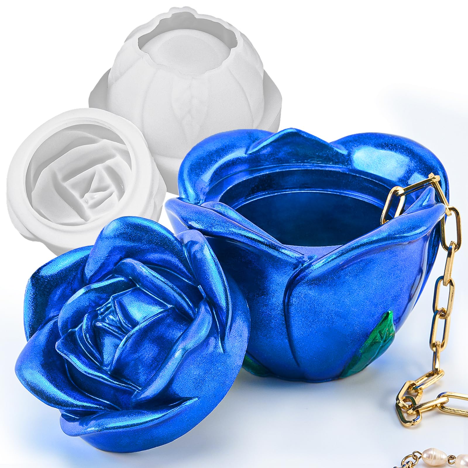 Amazon.com: Epoxy Resin Storage Box Silicone Molds Rose Shape Candle ...