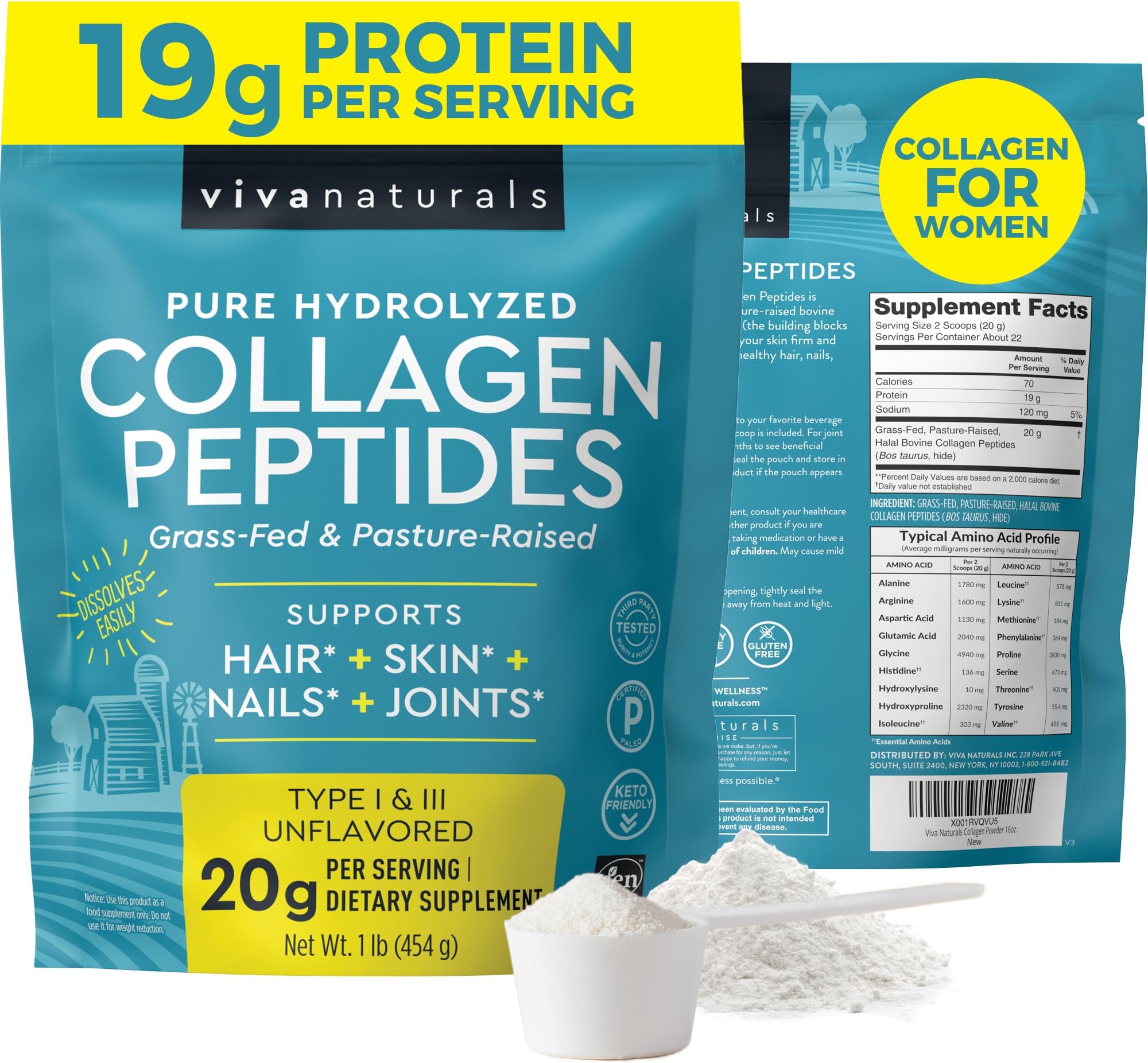 Amazon.com: Anthony's Collagen Peptide Powder, 1 lb, Pure Hydrolyzed ...