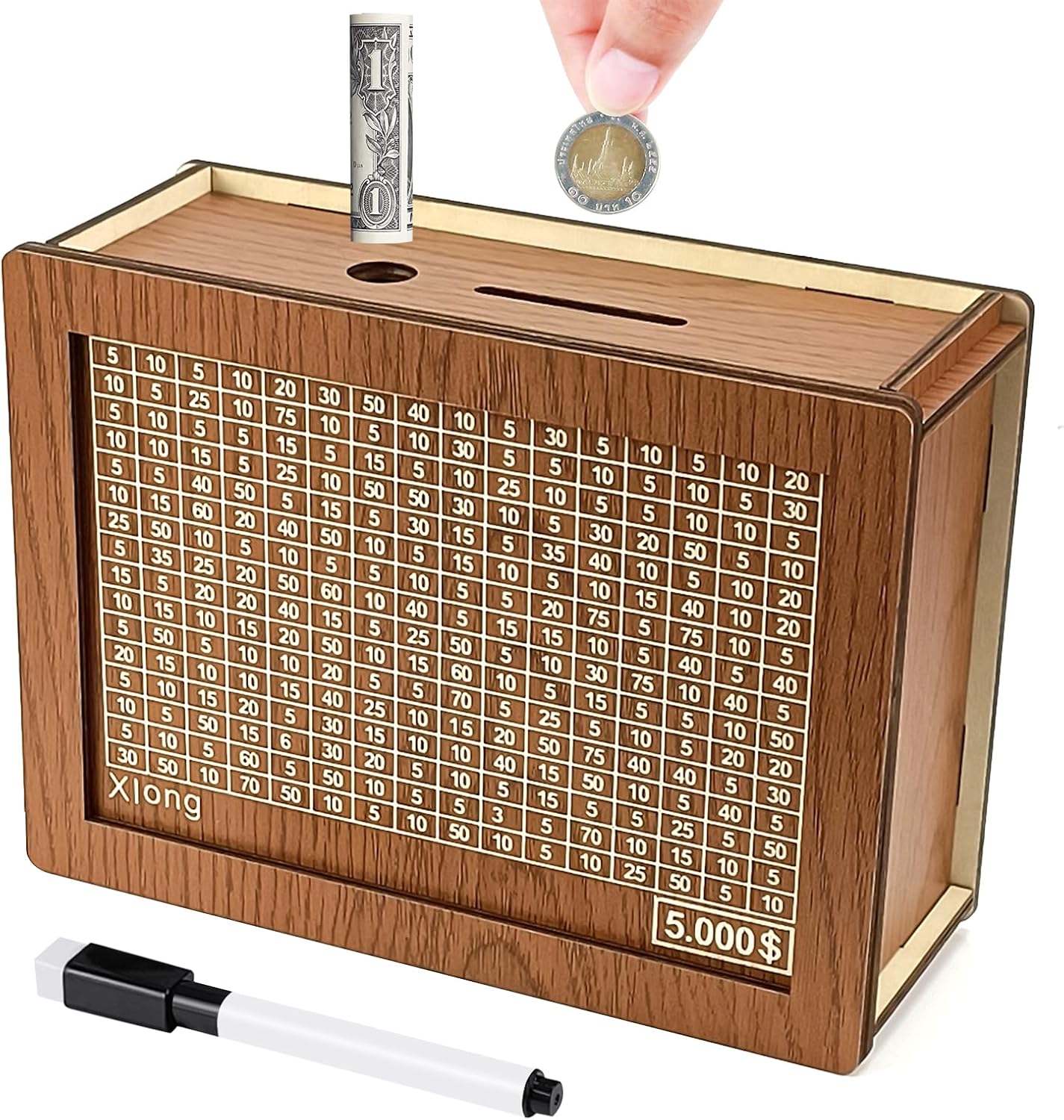 Amazon.com : Xlong Wooden Adult Piggy Bank, Money Saving Box, Book ...