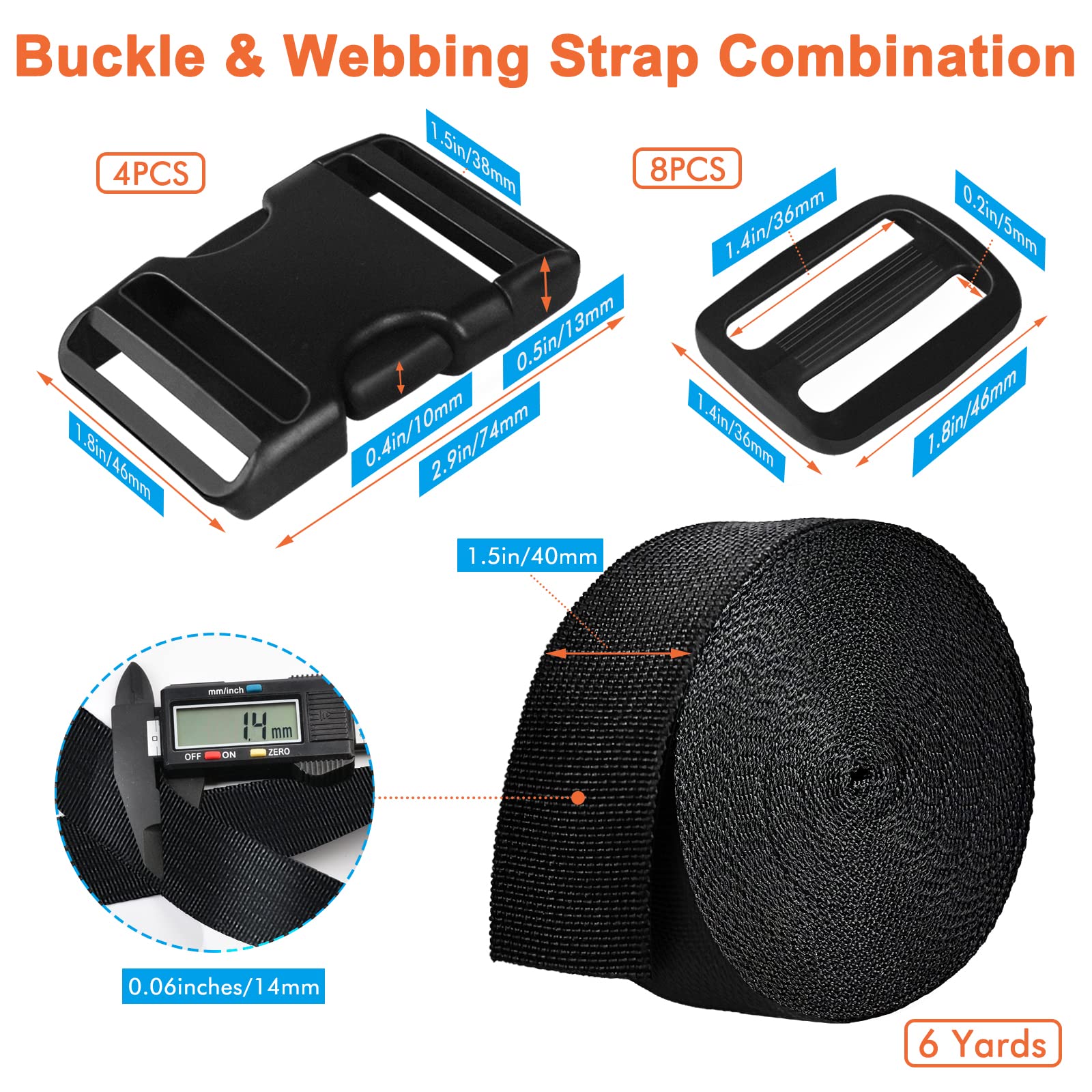 Snapklik.com : EASYVAVA Buckles Straps Set 1.5 Inch 4 PCS Quick Side ...