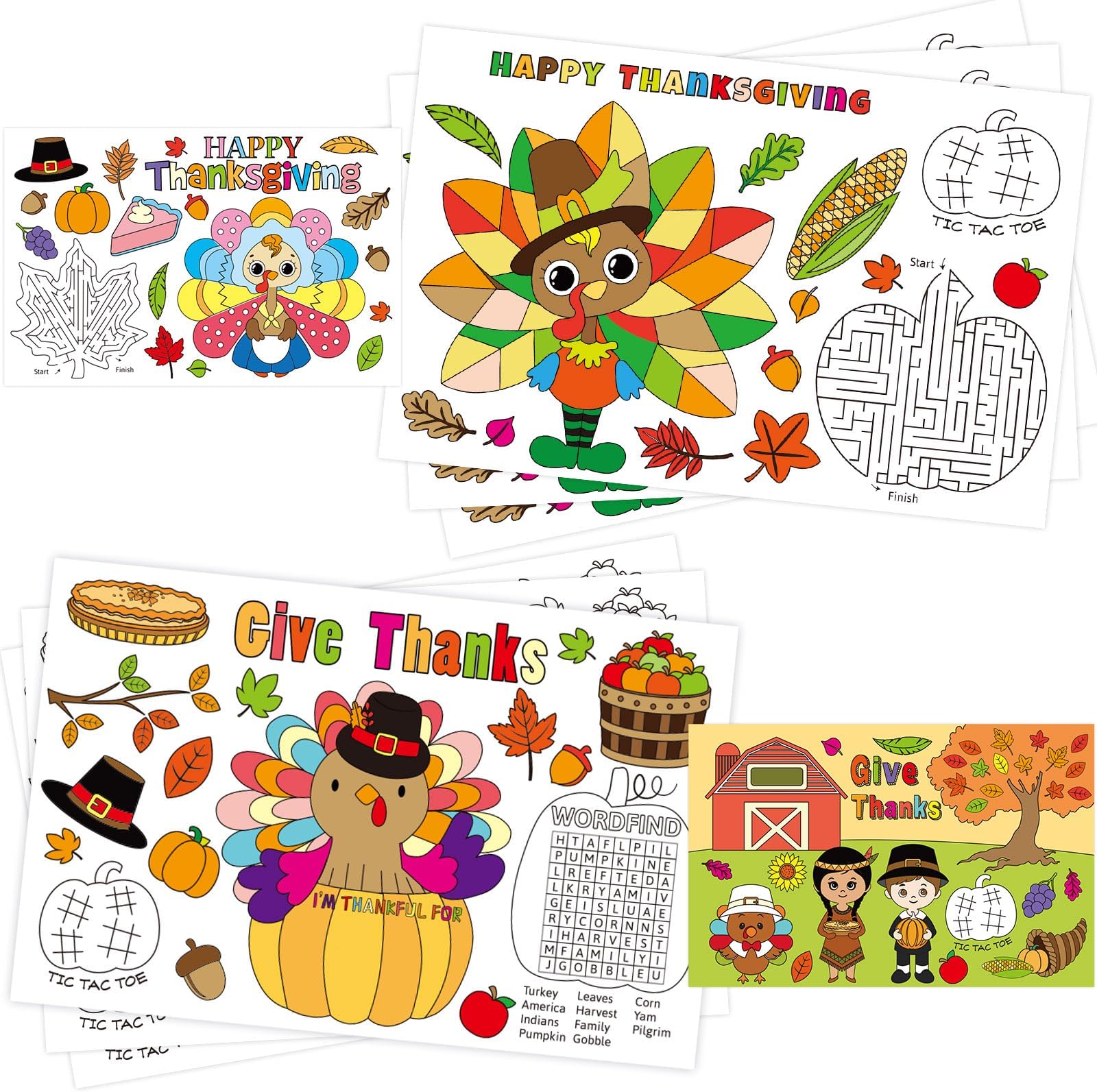 Amazon.com: Thanksgiving Coloring Paper Placemats Disposable Activities ...