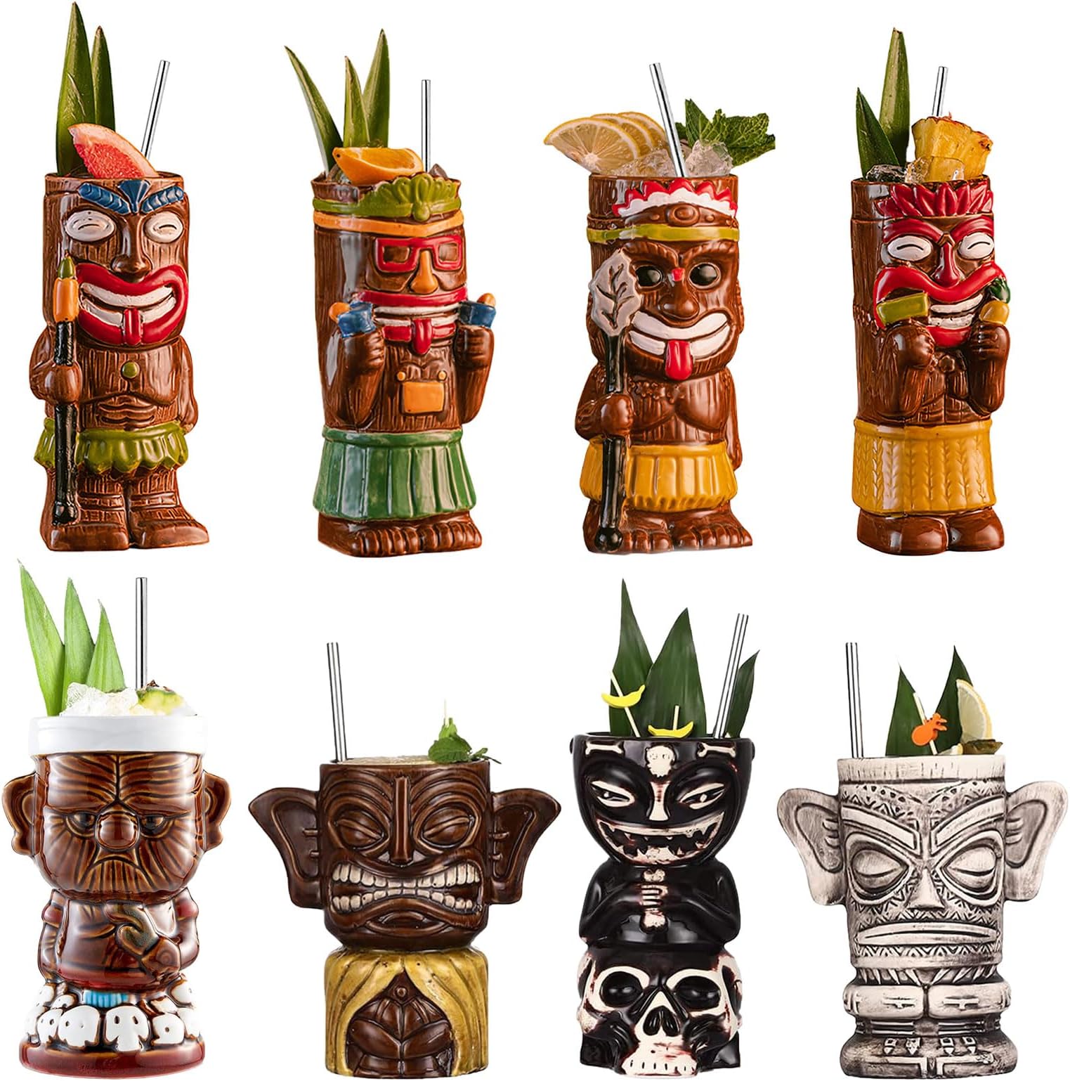 Amazon.com: BARCONIC Tiki Mugs Drinkware Package 4 - Set of 4 : Home ...
