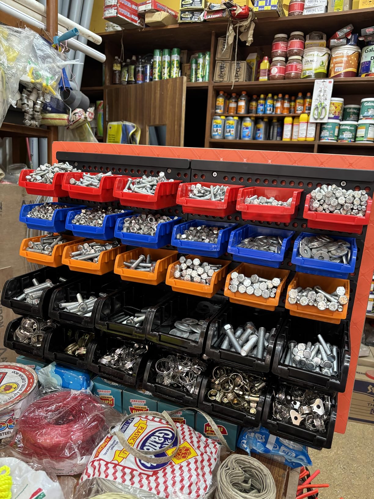 MULSAME Wall Mounted Storage Bins Parts Rack 4 Colors Bin Organizer ...