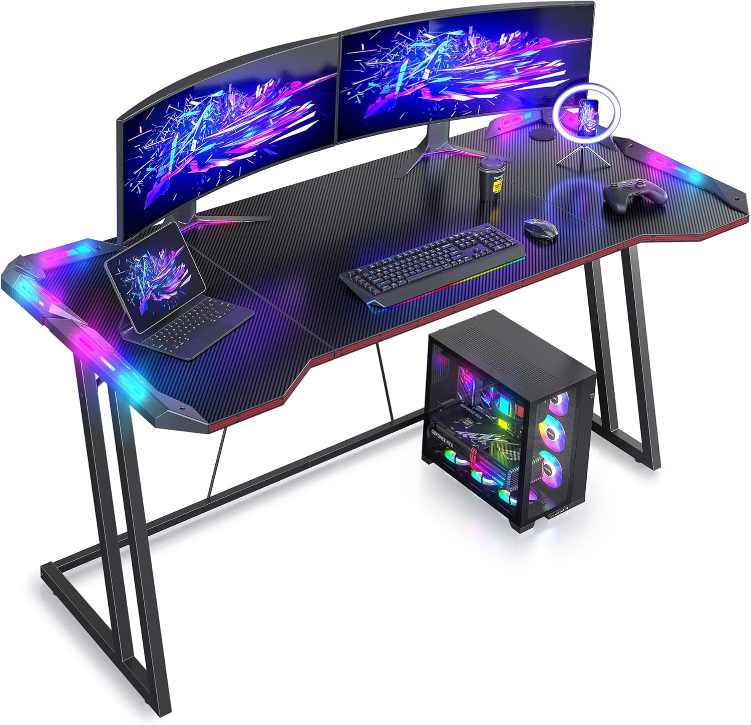 Amazon.com: CubiCubi Gaming Desk with LED Lights, 55 Inch Z Shaped ...
