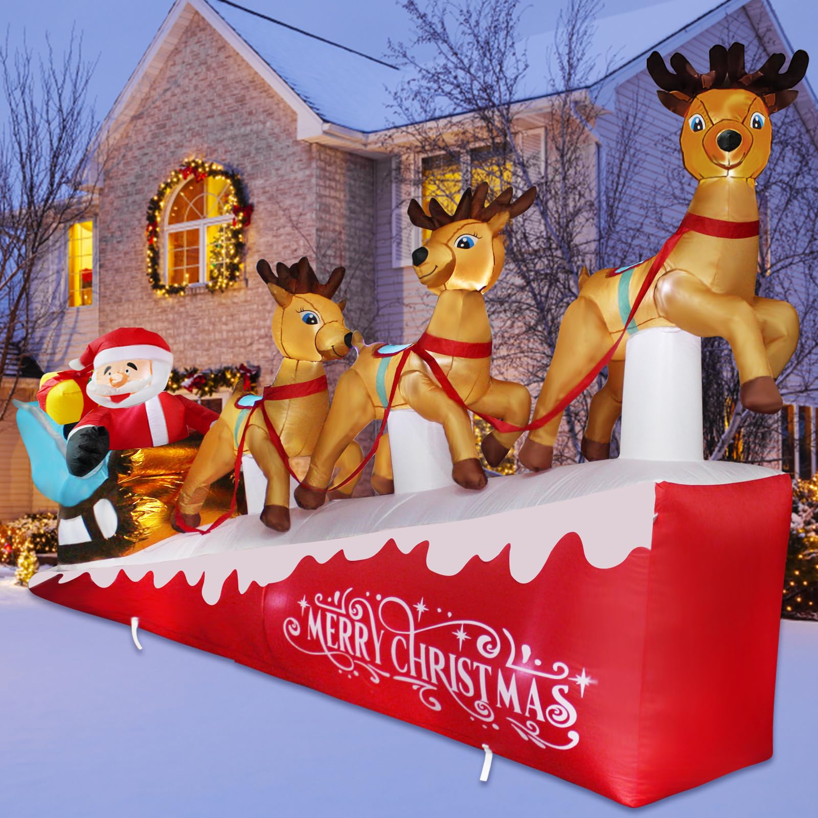 Amazon.com: Hazms 13.3 FT Christmas Inflatables Santa Claus on Sleigh ...