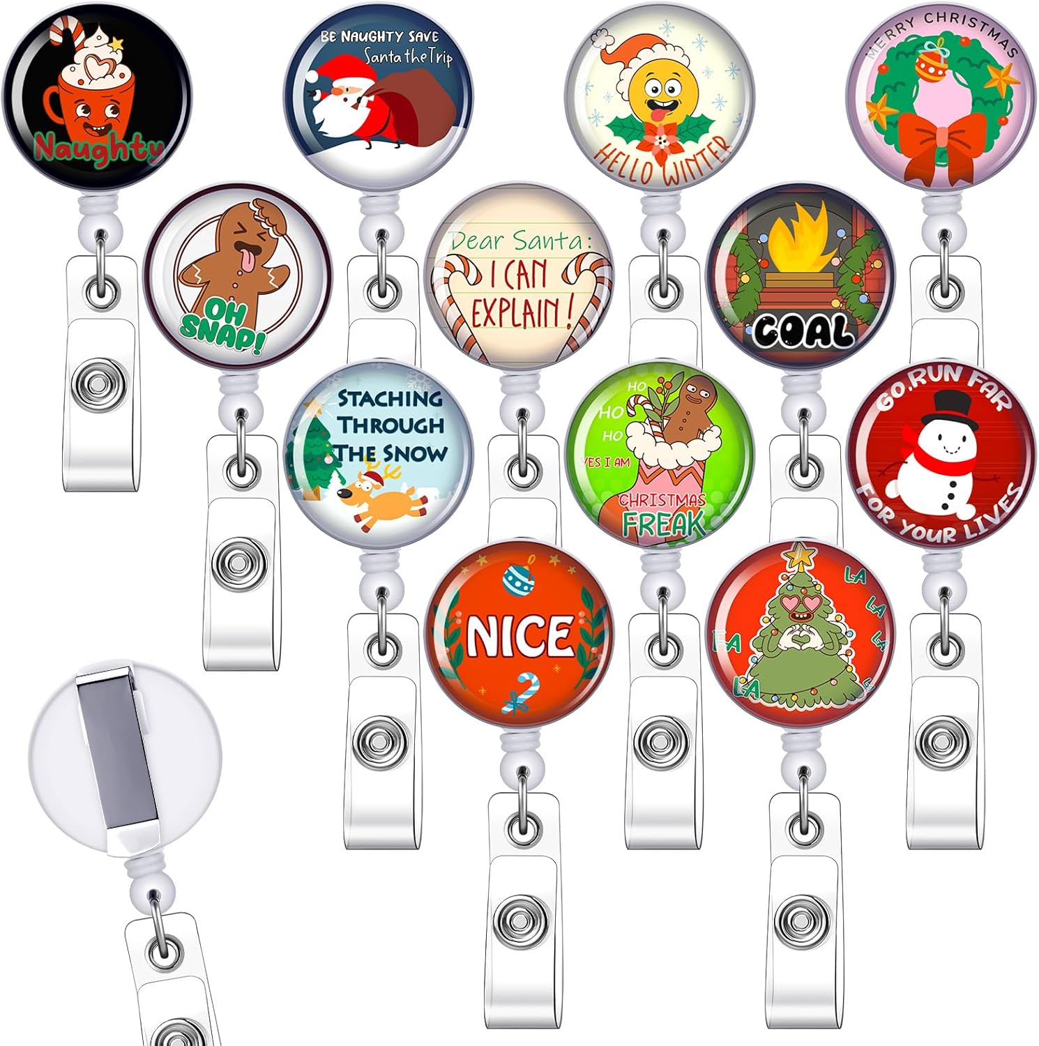 Amazon.com : Zhanmai 24 Pcs Funny Christmas Badge Reels Retractable ...