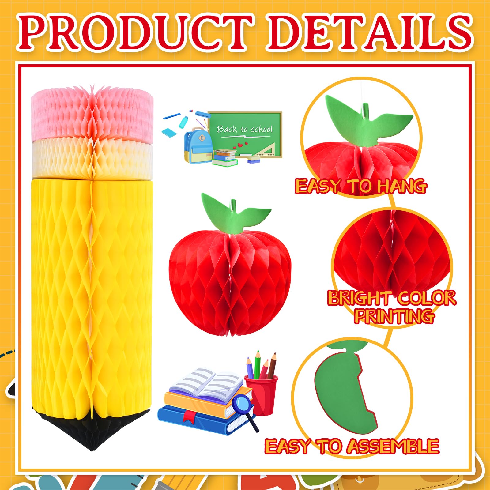 Snapklik.com : 12-Pack Back To School Honeycomb Hanging Decorations 3D ...