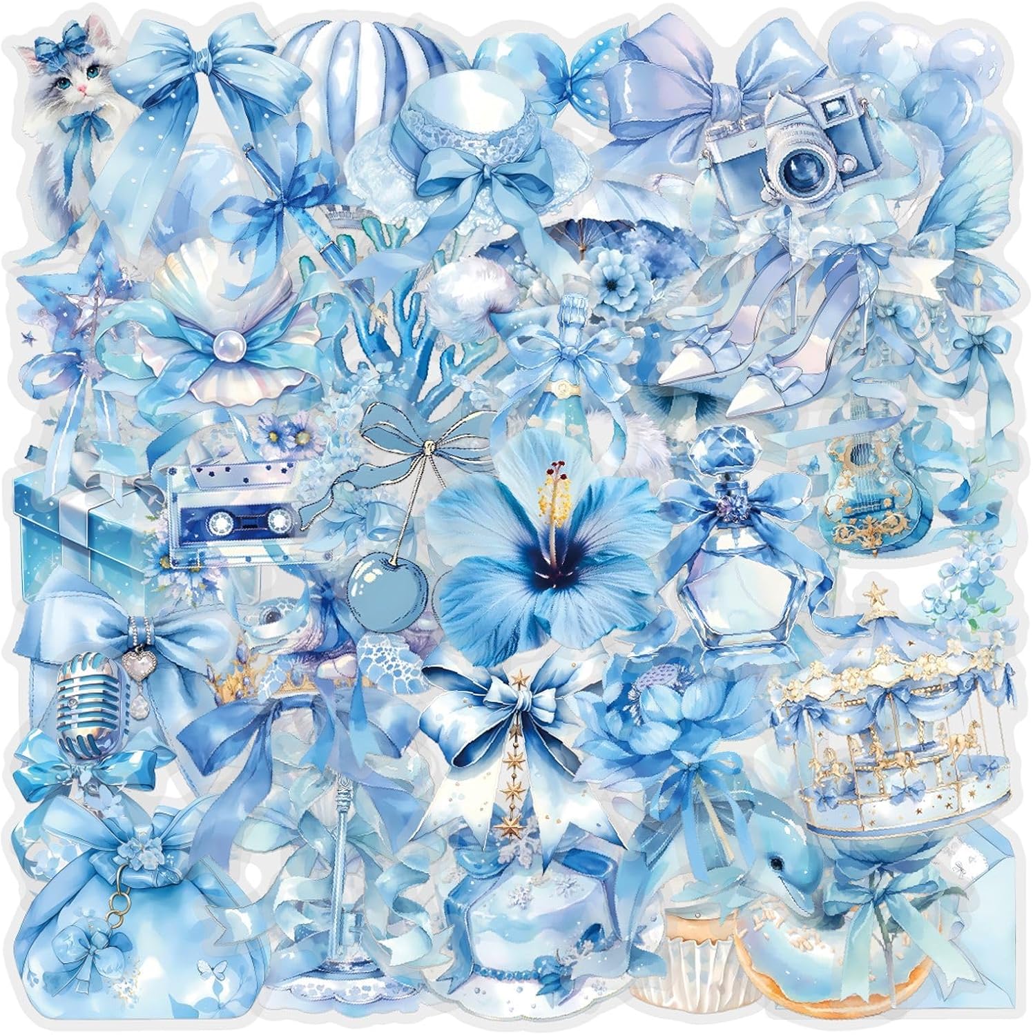 Amazon.com: 50 Pcs Clear PET Blue Coquette Aesthetic Stickers for ...