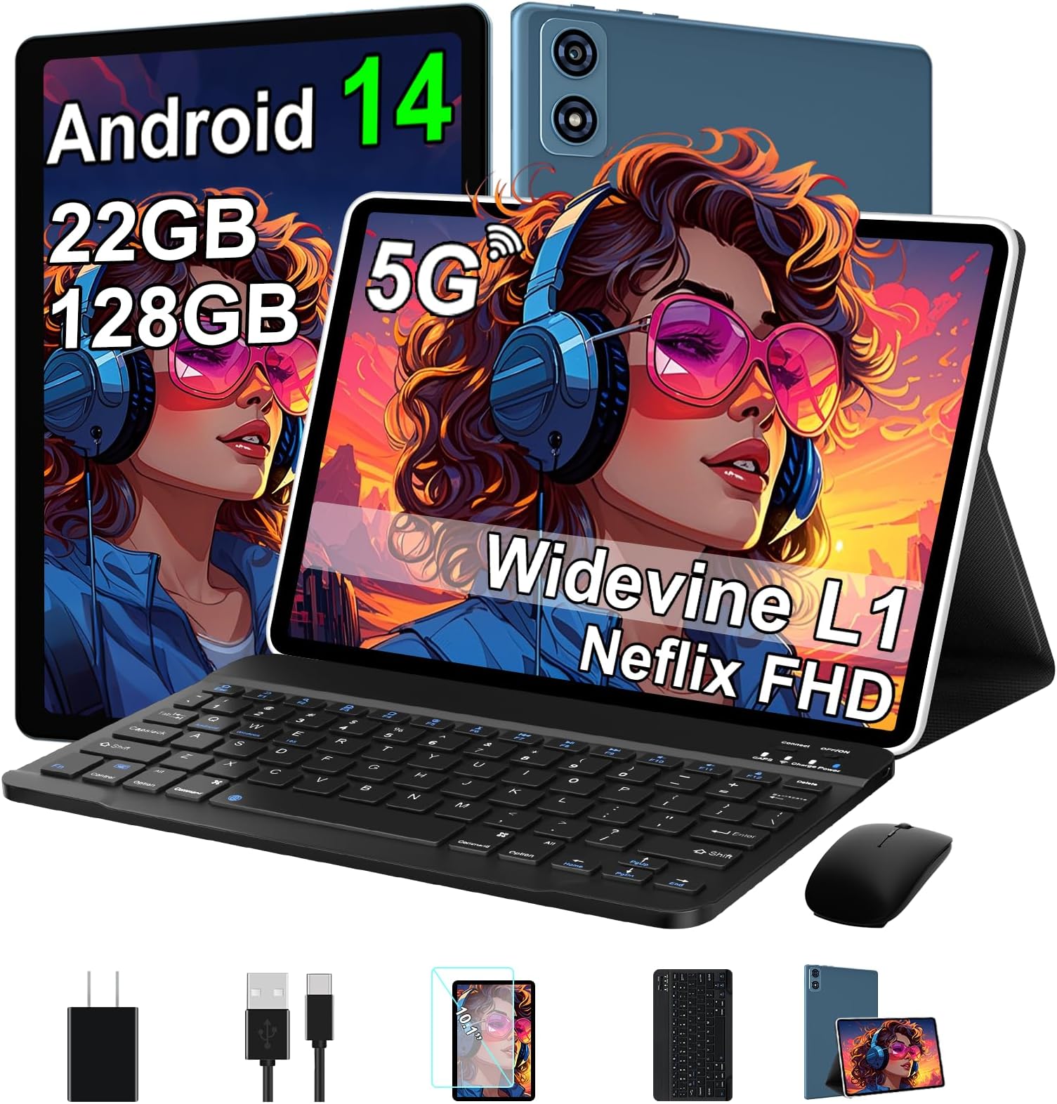 Amazon.com : 2025 Tablet 10 Inch Android 14 Tablets with Keyboard, 22GB ...