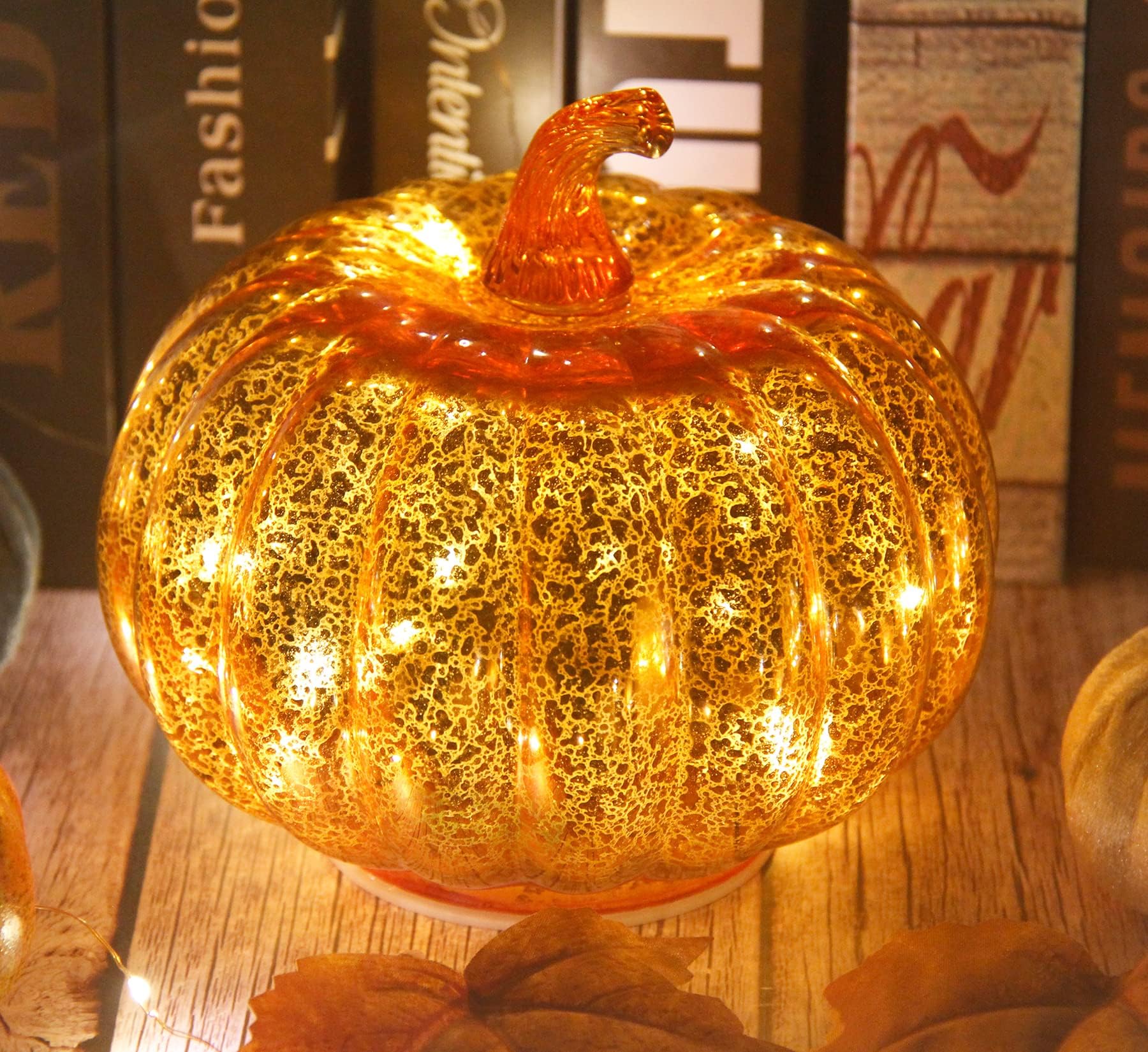 Amazon.com : CFDECOR Mercury Glass Pumpkin Light with Timer, with 10 ...